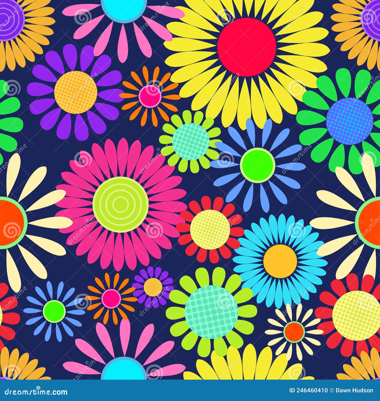 Retro Daisy Flower Sixties Surface Pattern Stock Vector - Illustration ...