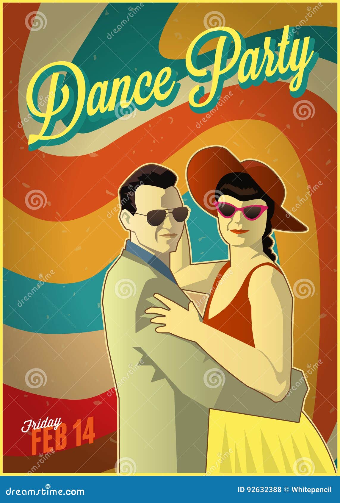 Retro dance party poster stock vector. Illustration of event - 92632388