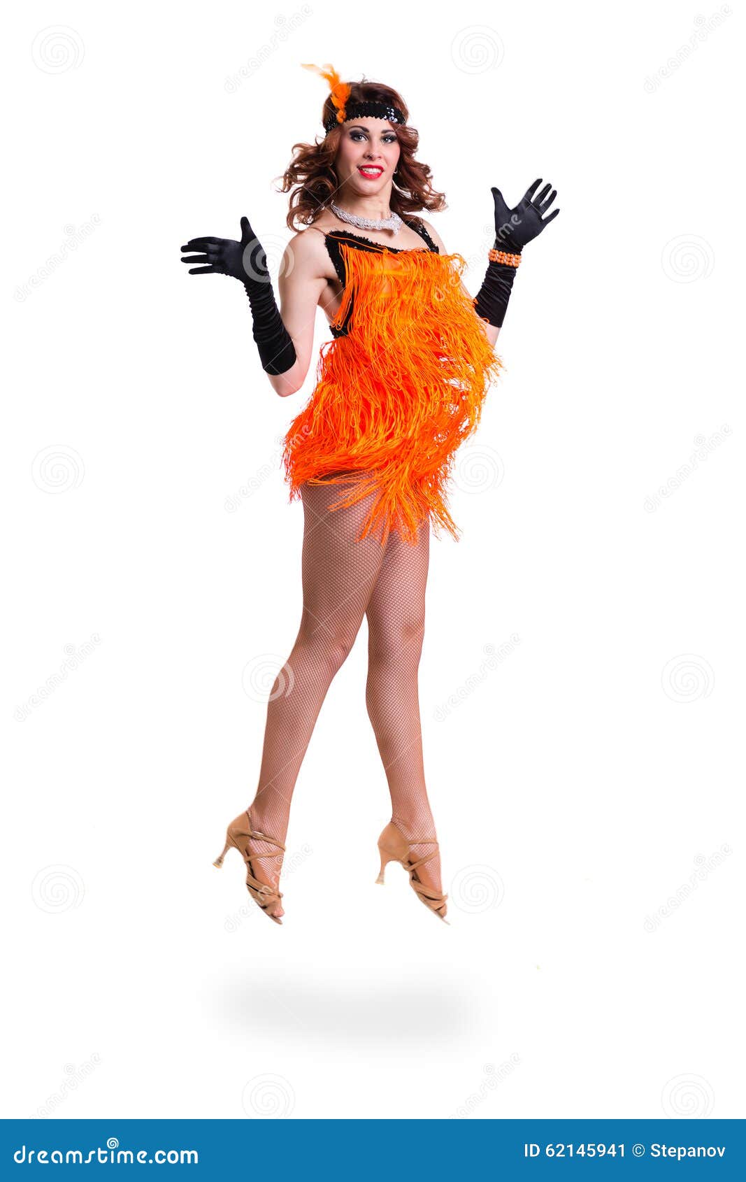 Retro Dancer Jumping Against Isolated White Stock Image - Image of ...