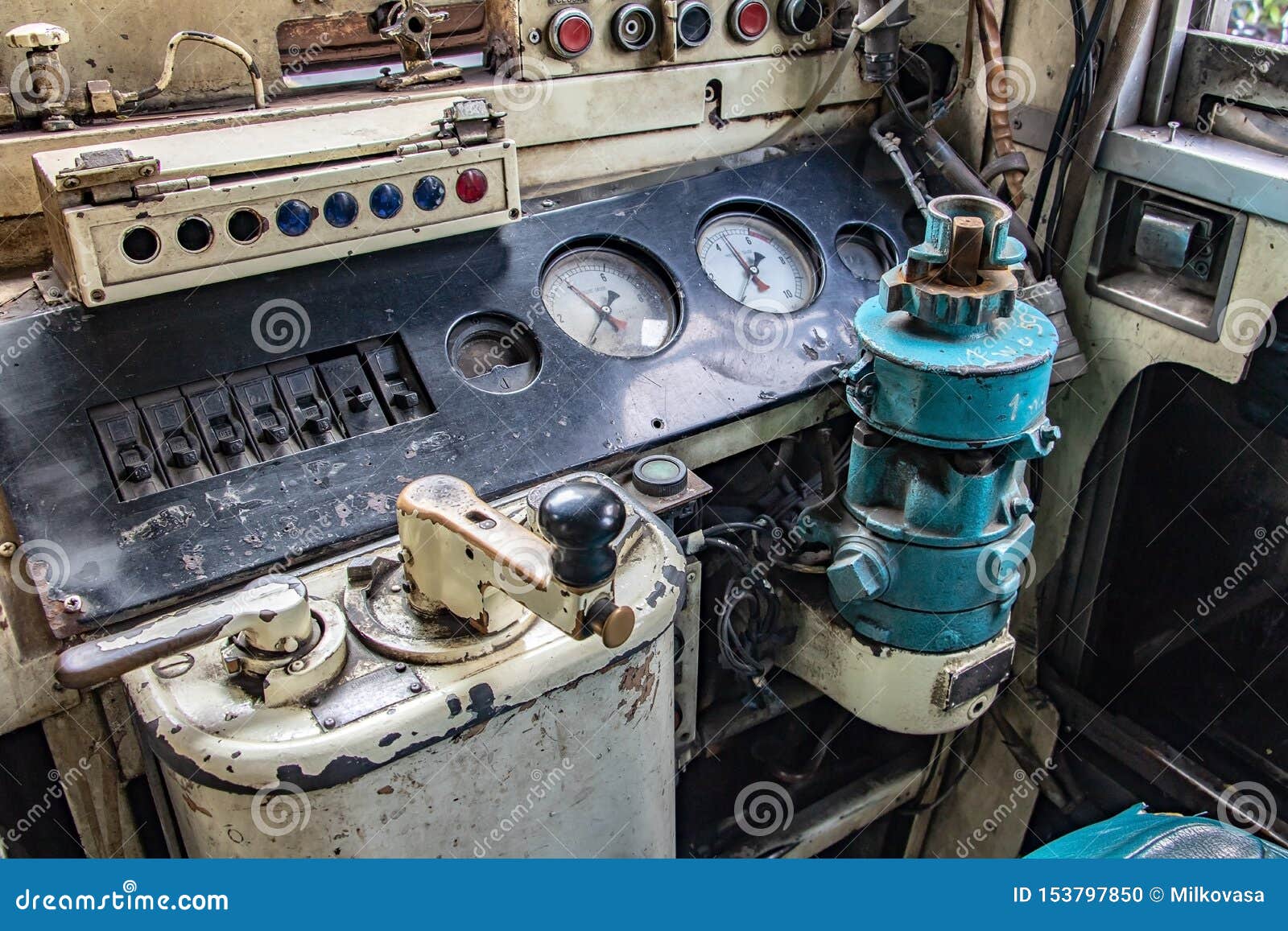 The Retro Dashboard Inside Driver Cabin. Stock Photo - Image of ...