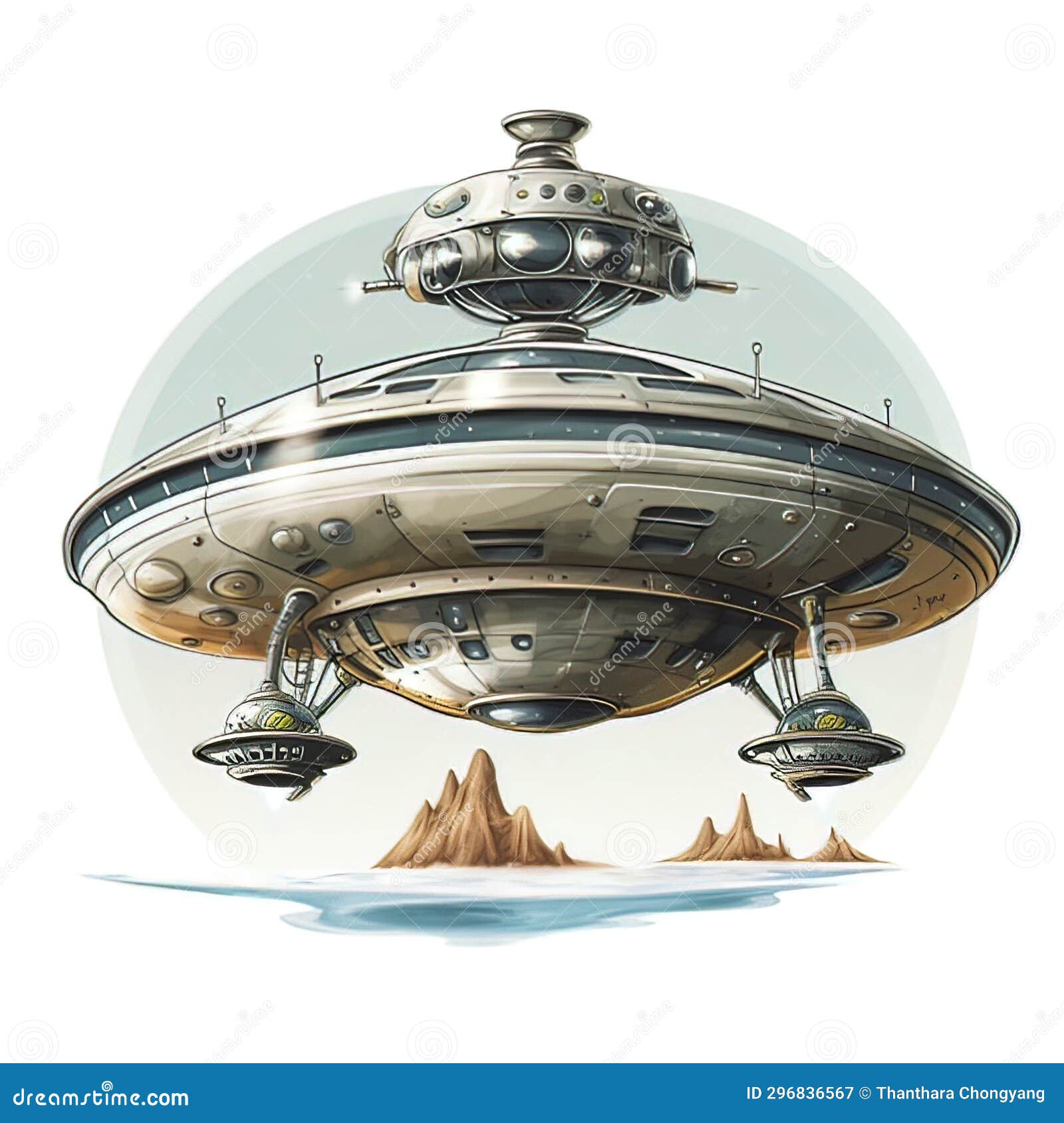 Retro Design of Flying UFO Ship on a White Background Stock ...