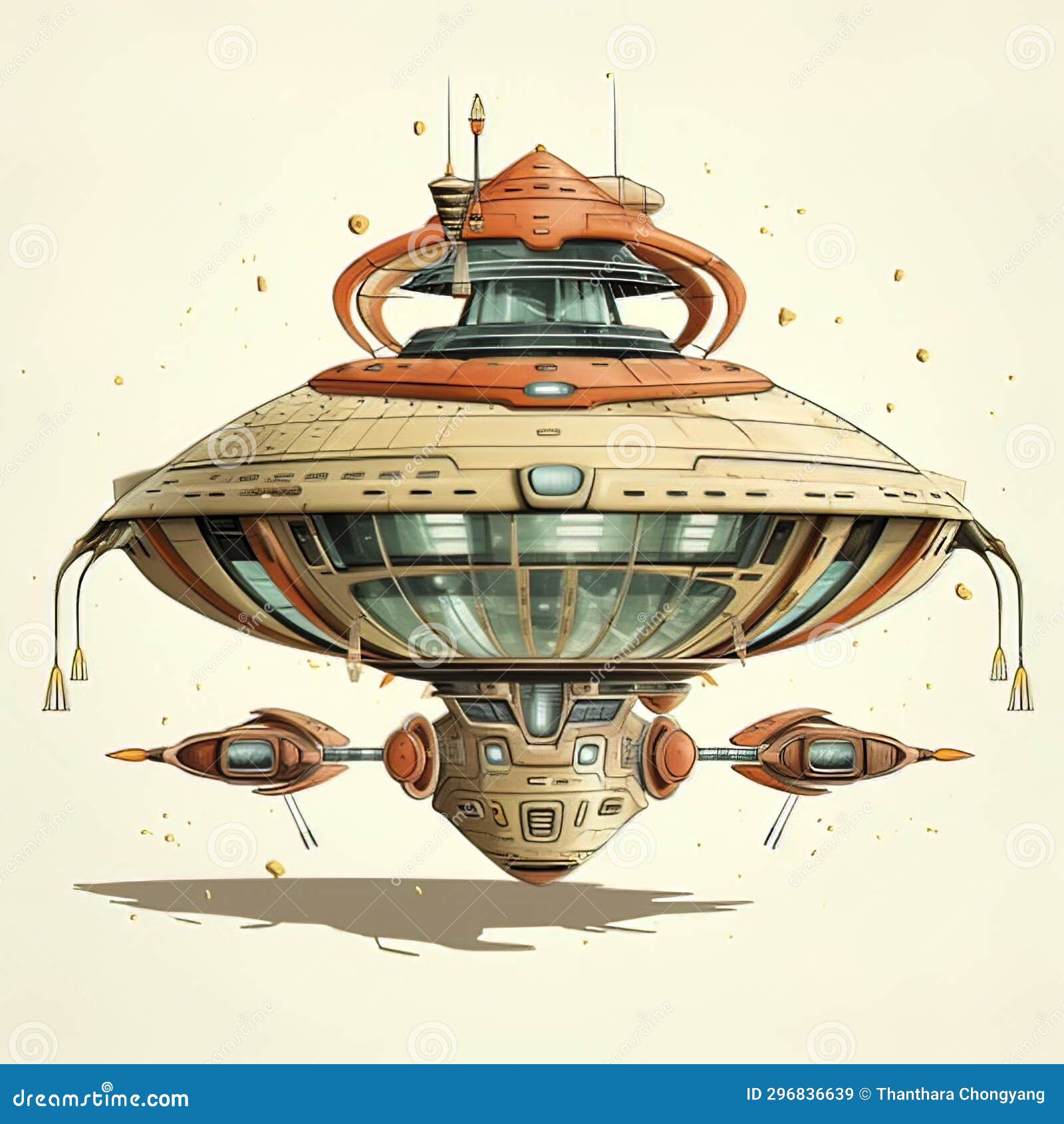 Retro Design of Flying UFO Ship on a White Background Stock ...