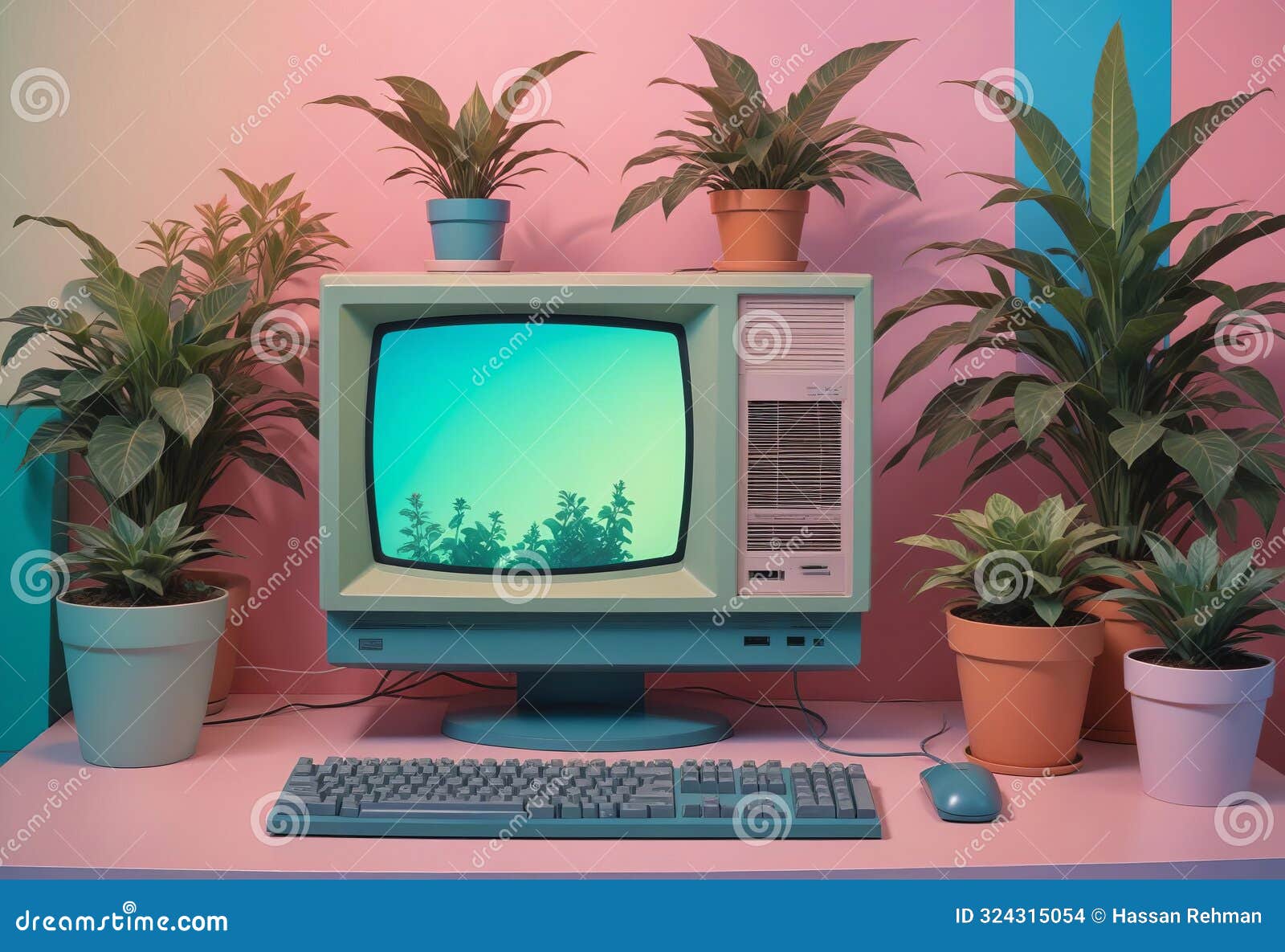 Retro Desktop Computer with Green CRT Monitor Stock Illustration ...