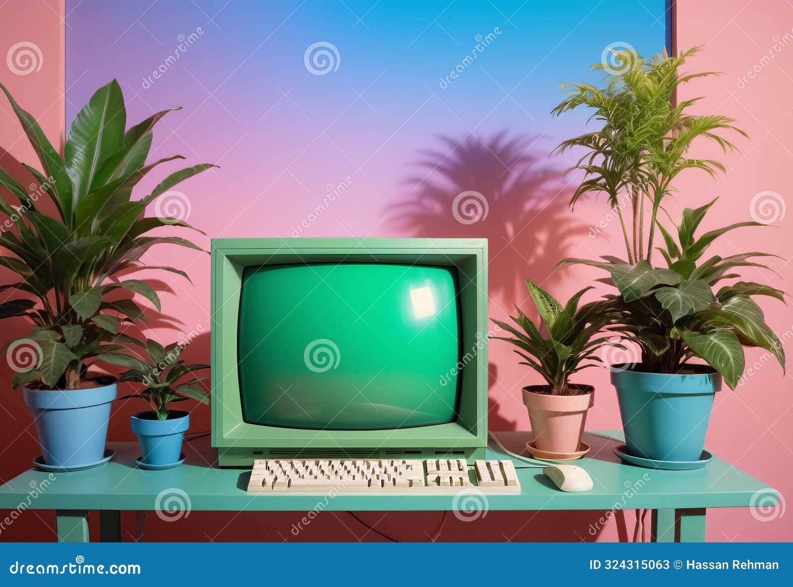 Retro Desktop Computer with Green CRT Monitor Stock Image - Image of ...
