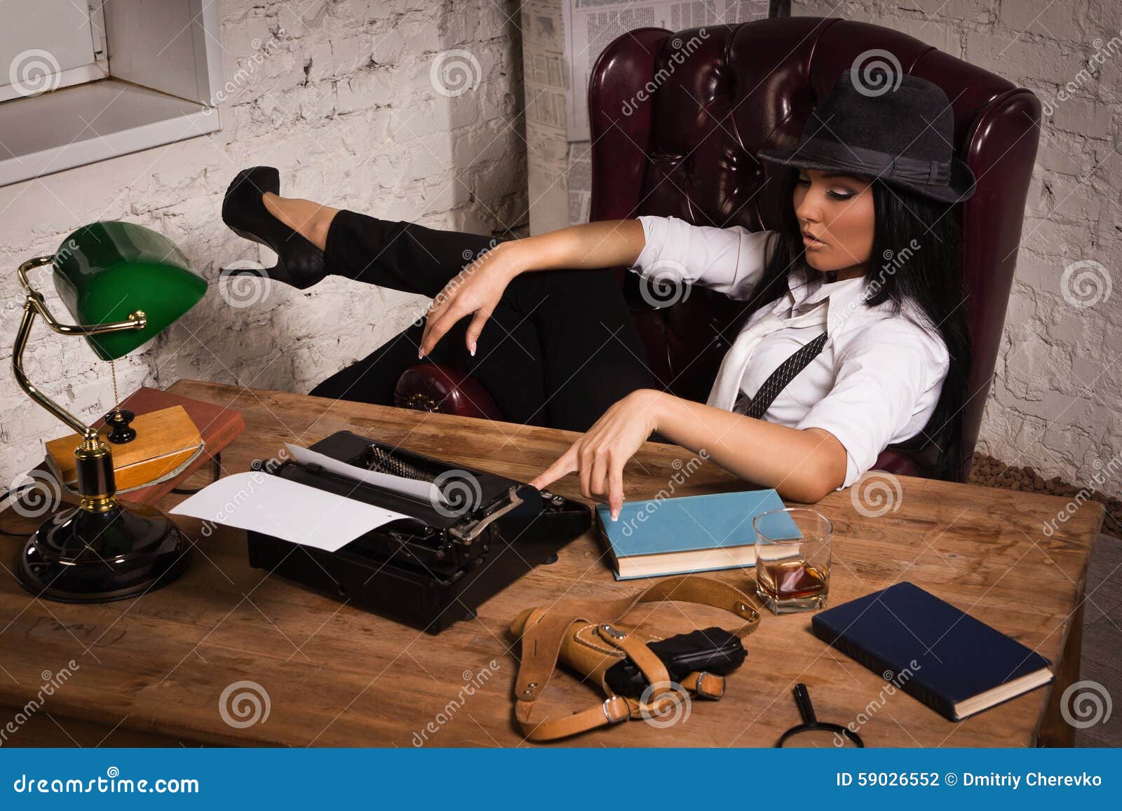 Retro Detective Girl Sits At A Table Royalty-Free Stock Image ...