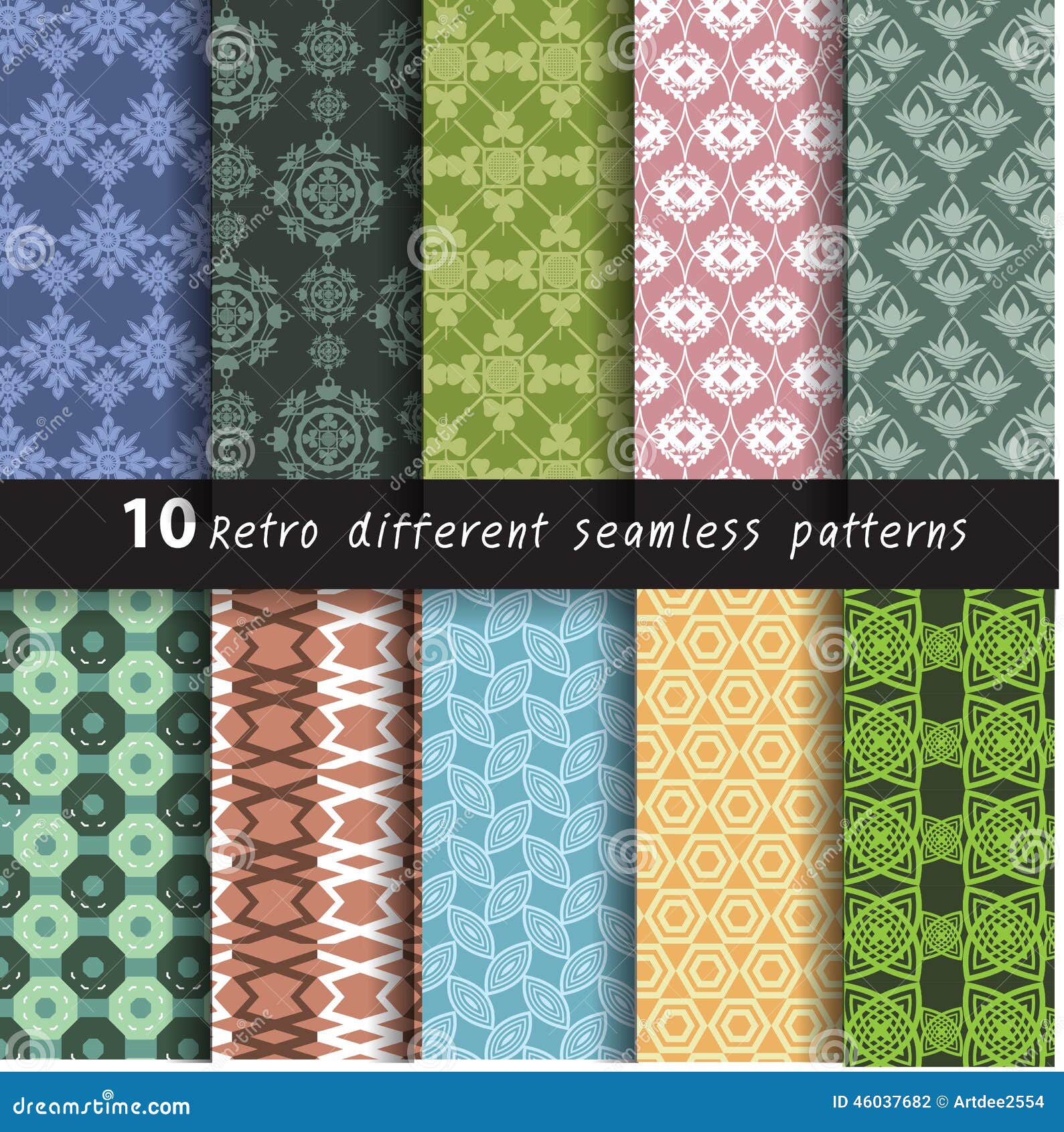 10 Retro Different Vector Seamless. Stock Vector - Illustration of ...