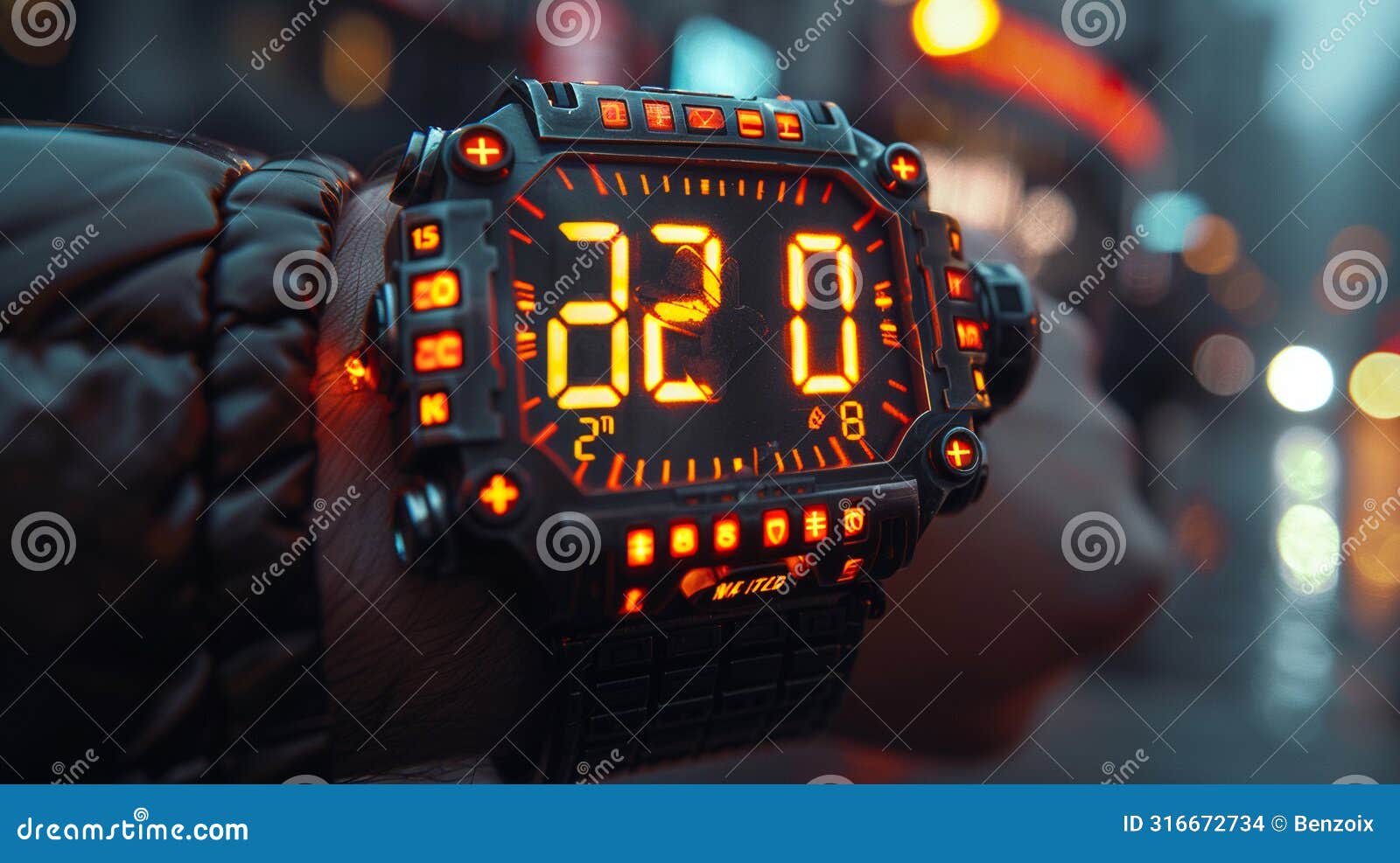 Retro Digital Watch Face with Pixelated Time Display the Numbers Blur ...