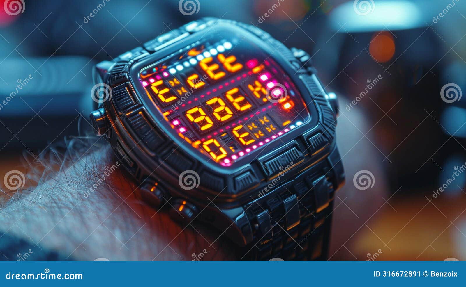 Retro Digital Watch Face with Pixelated Time Display the Numbers Blur ...