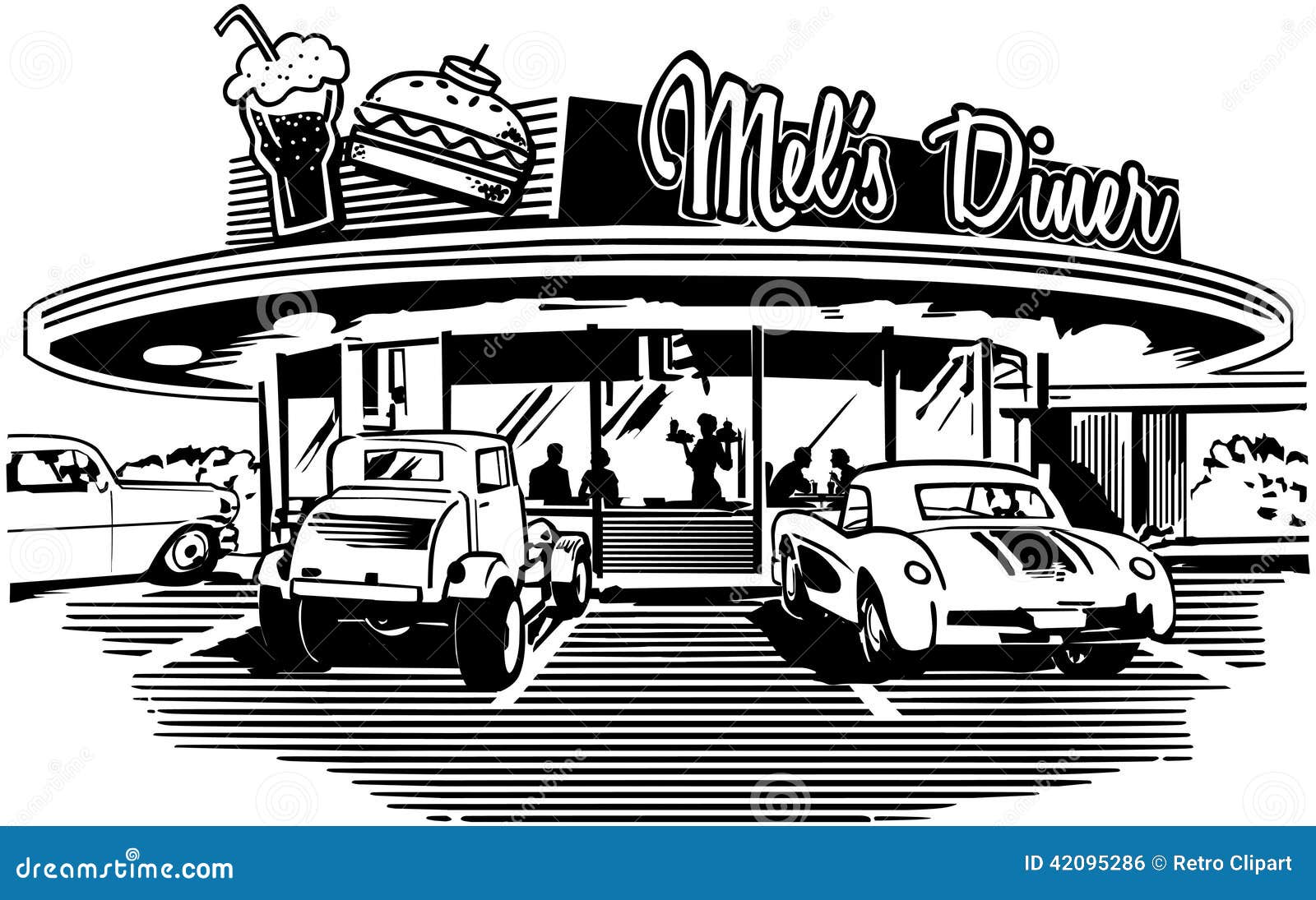 Retro Diner stock vector. Illustration of beverages, hamburgers - 42095286