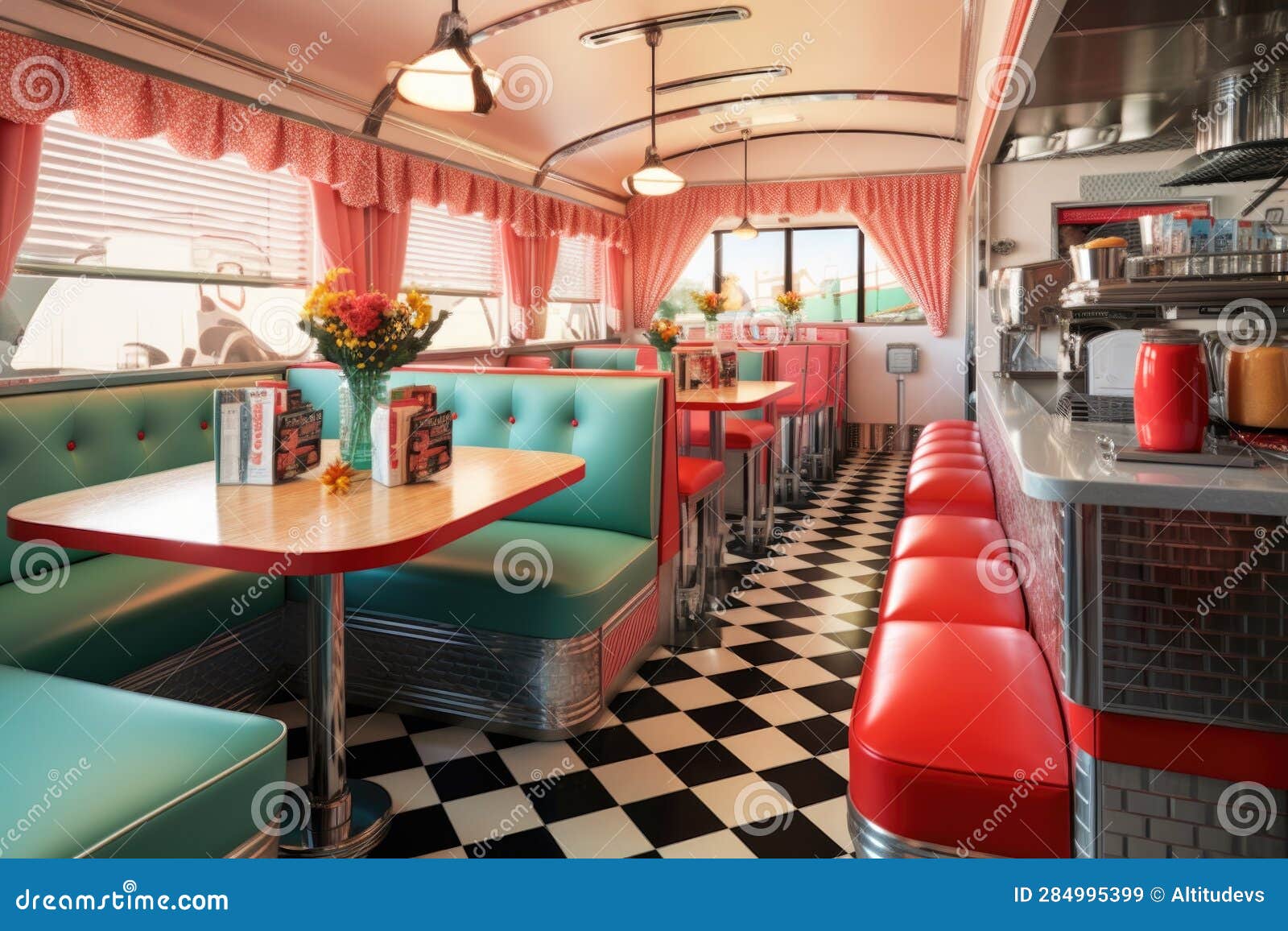 Retro Diner Booth with Milkshakes on the Table Stock Image - Image of ...