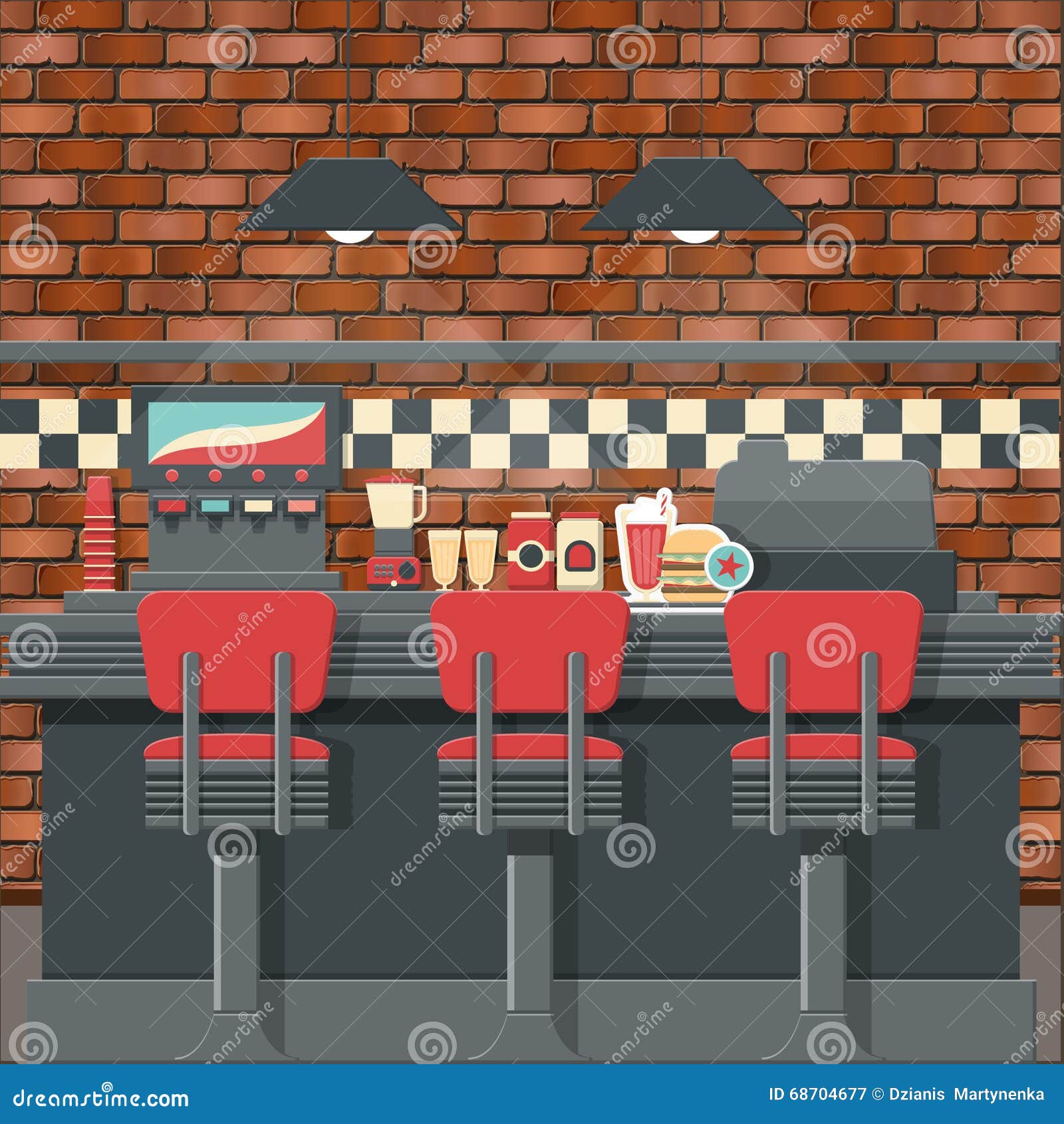Retro Diner Interior Cartoon Vector | CartoonDealer.com #68704677
