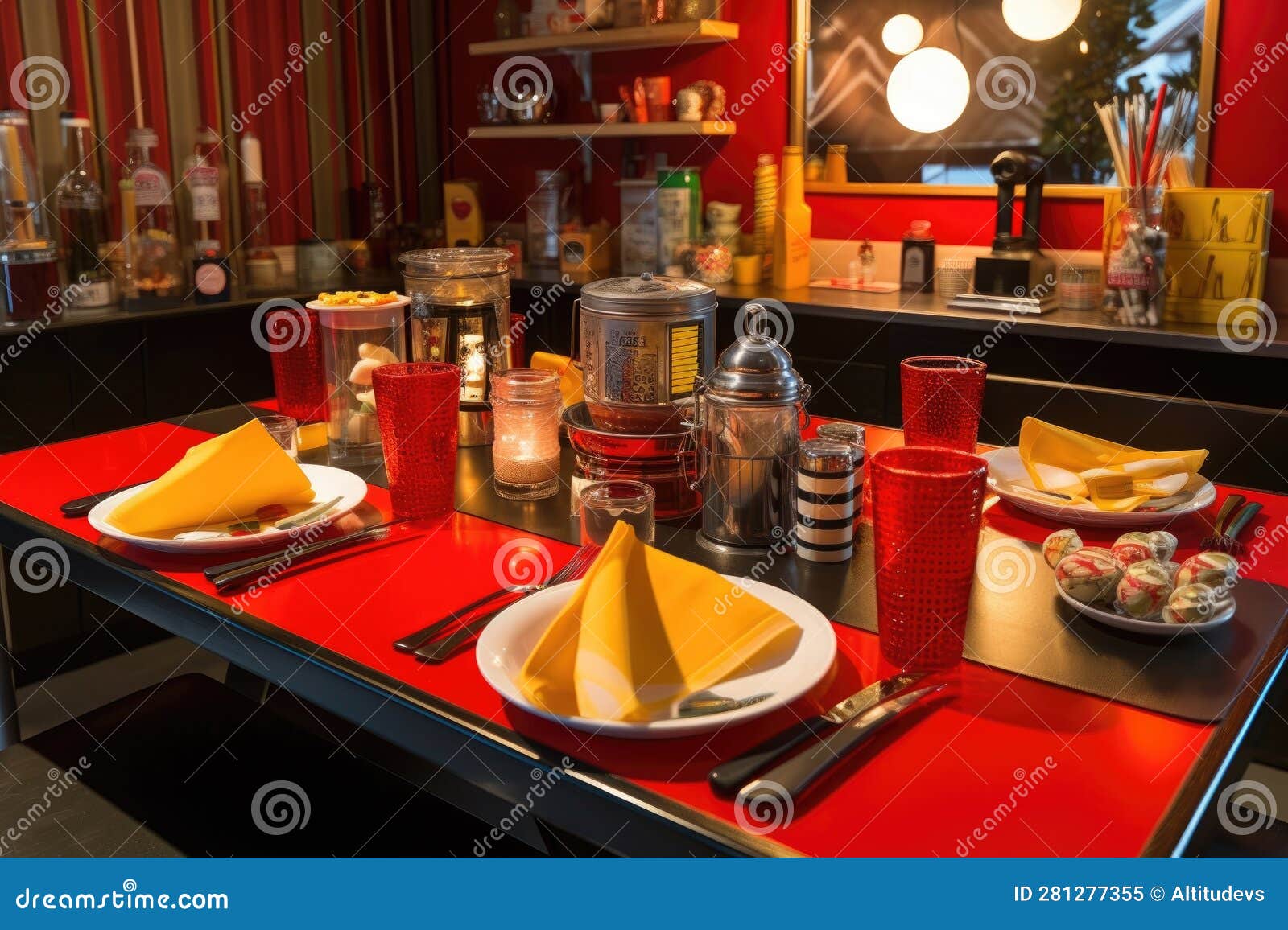 Retro Diner Table Setup with Condiments Stock Illustration ...