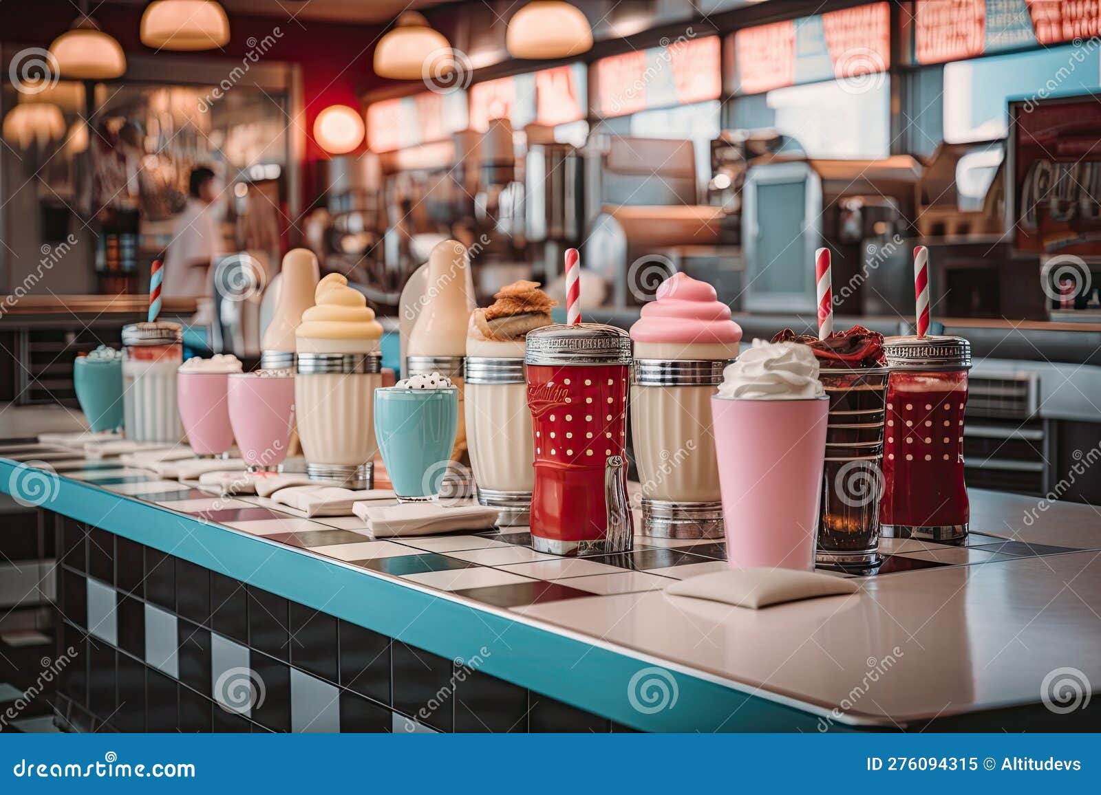 A Retro Diner, with a Variety of Milkshakes and Soft Drinks on Offer Stock Image - Image of ...