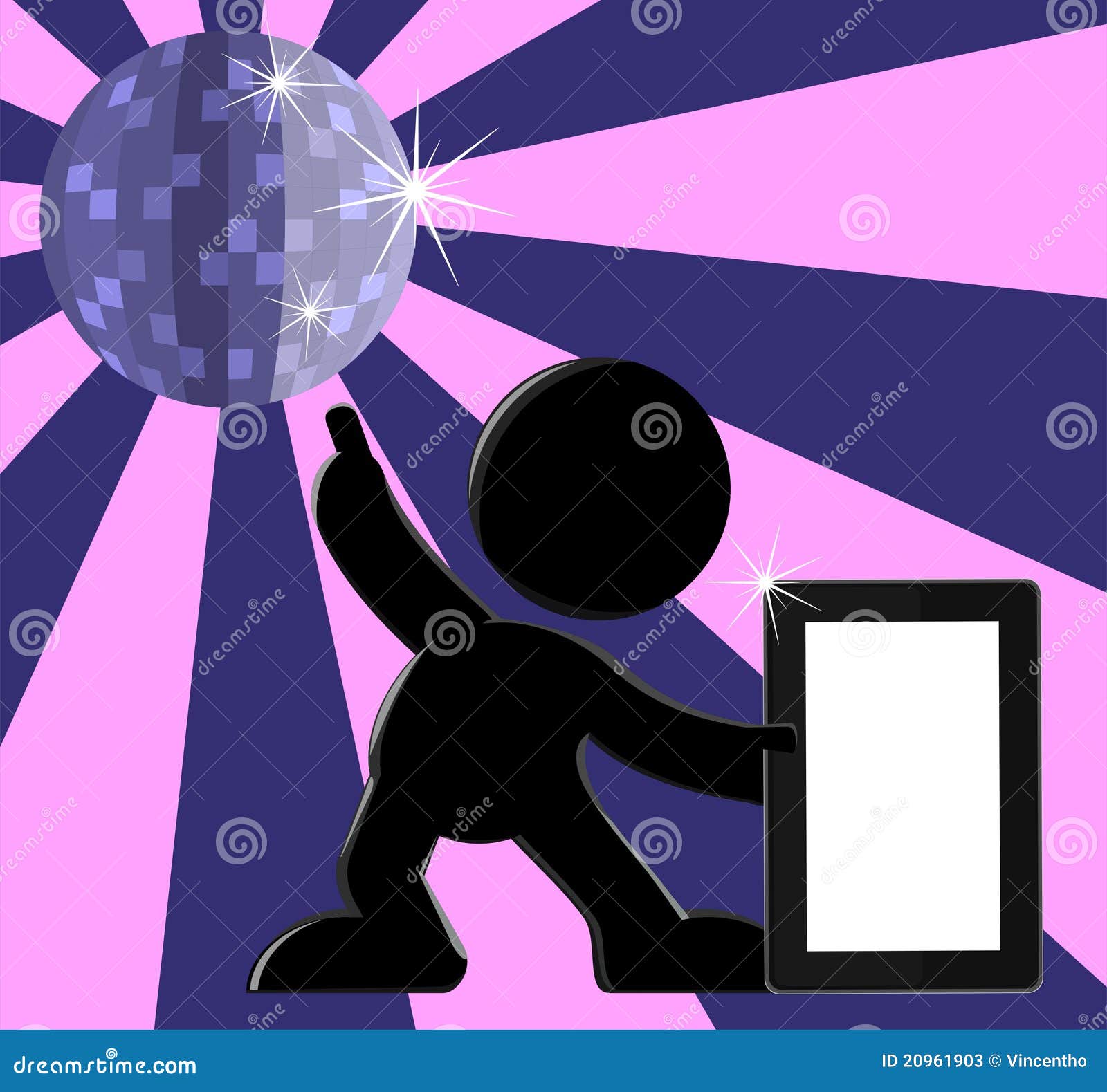 Retro Disco Ball Dancing Tablet PC Illustration Stock Vector ...