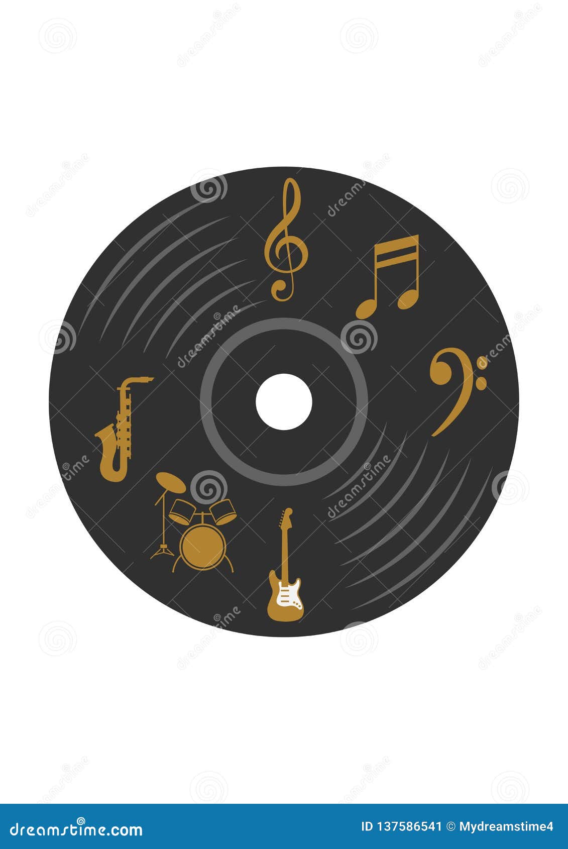 Retro Disk, with Musical Instruments and Simbols Notes Stock ...