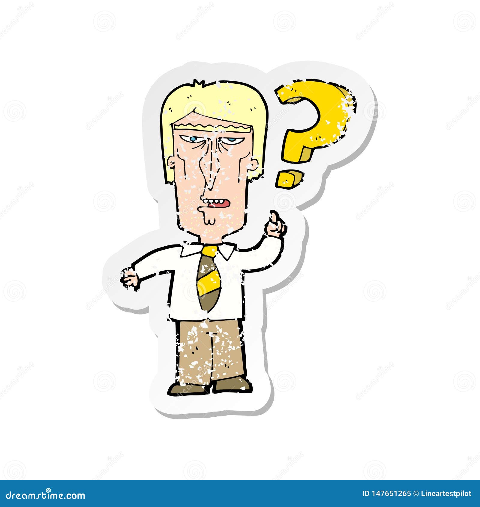 Retro Distressed Sticker of a Cartoon Annoyed Man Asking Question Stock ...