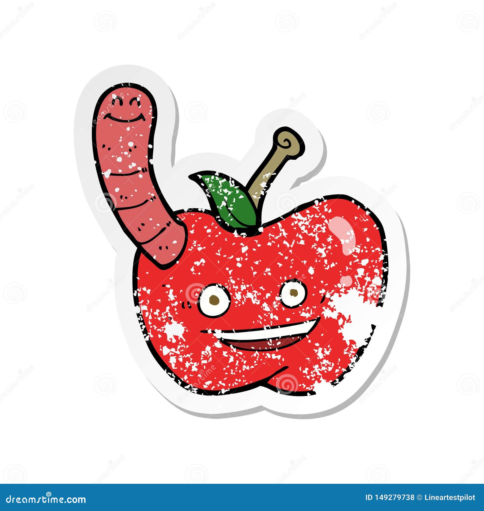 Retro Distressed Sticker of a Cartoon Apple with Worm Stock Vector ...
