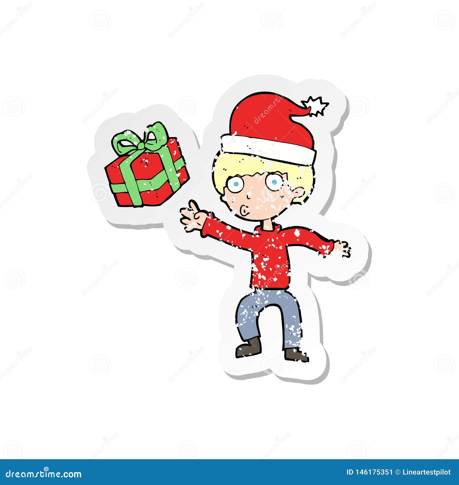 Retro Distressed Sticker of a Cartoon Boy with Present Stock Vector ...