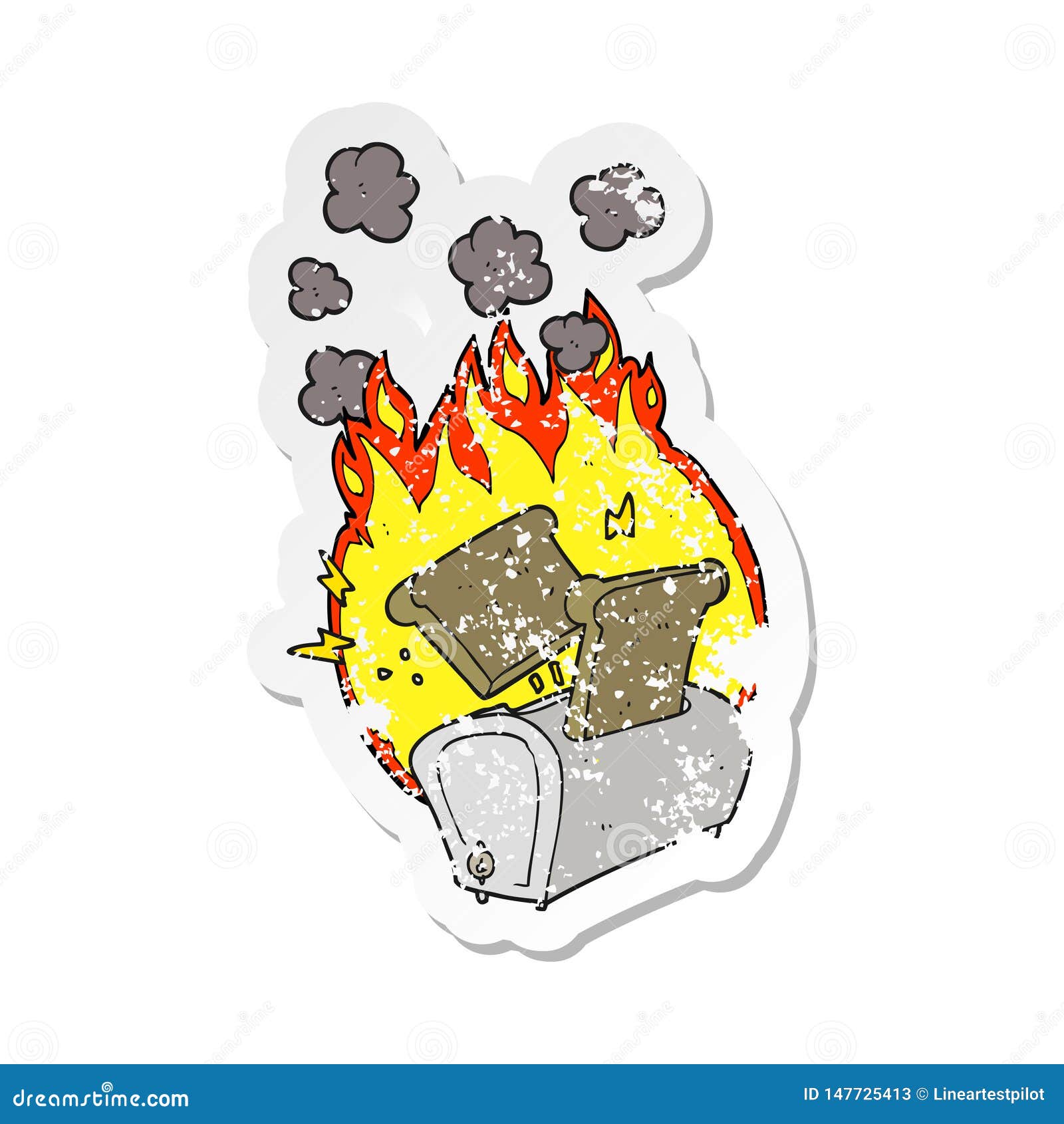 Retro Distressed Sticker of a Cartoon Burning Toaster Stock Vector ...
