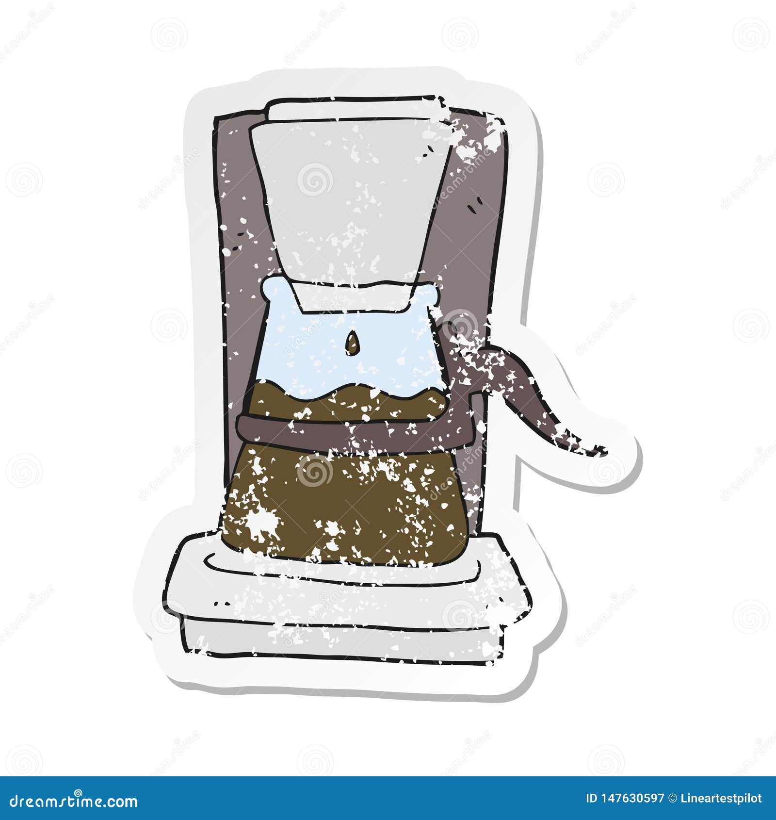 Retro Distressed Sticker of a Cartoon Drip Filter Coffee Maker Stock ...
