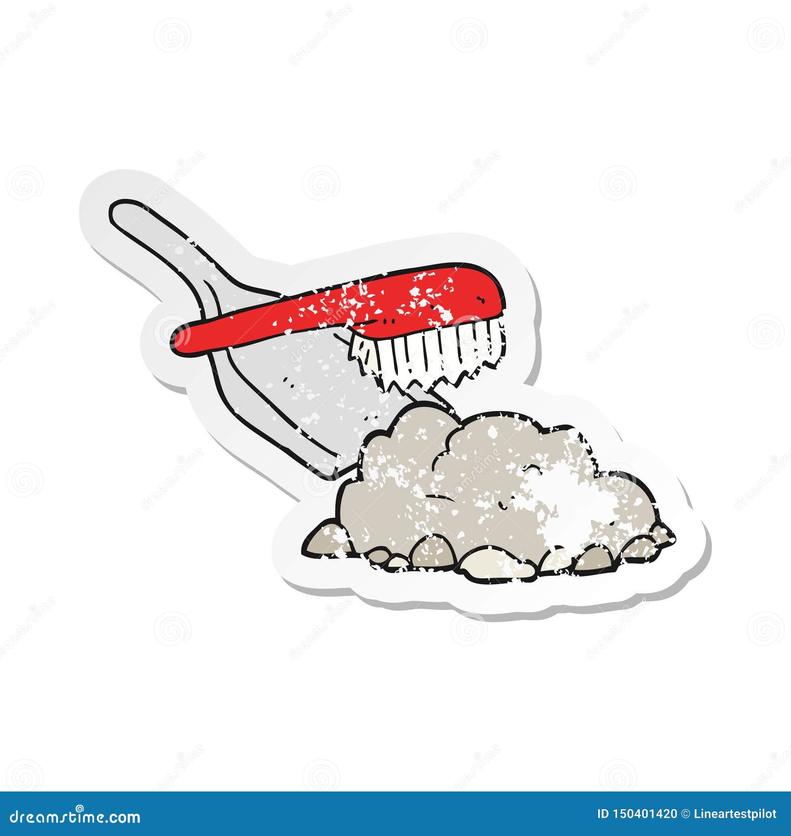 Retro Distressed Sticker of a Cartoon Dust Pan and Brush Sweeping Stock ...