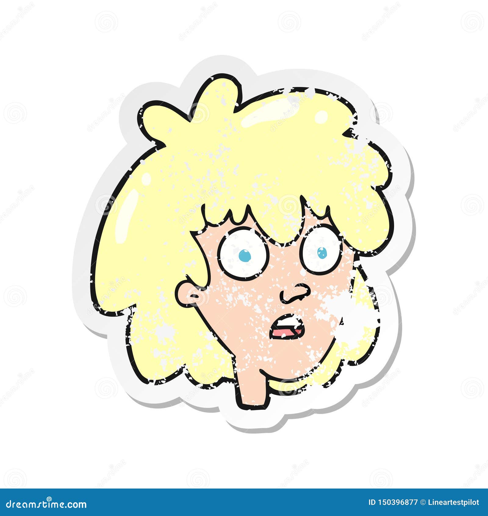 Retro Distressed Sticker of a Cartoon Female Face Stock Vector ...