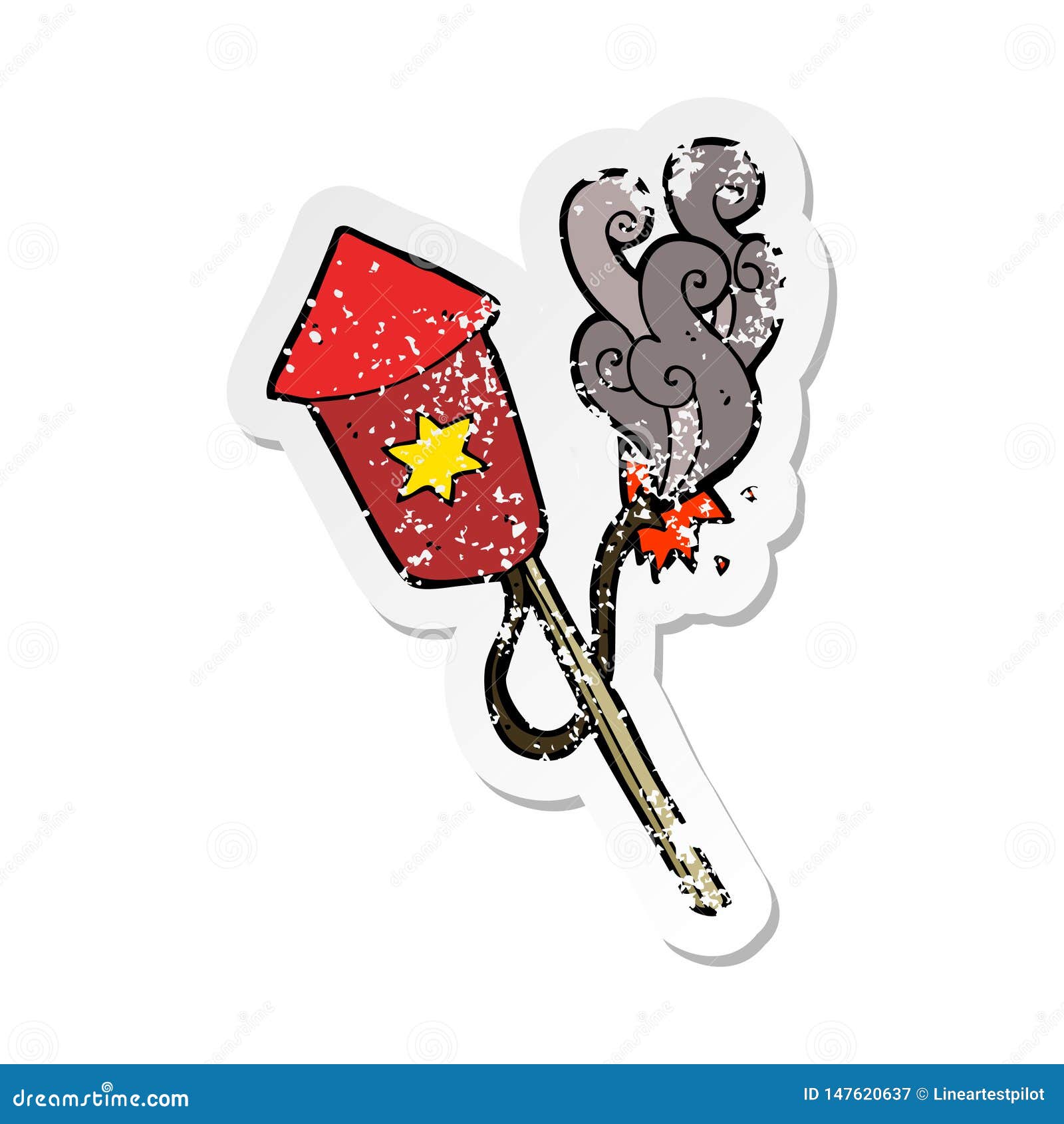 Retro Distressed Sticker of a Cartoon Firework with Burning Fuse Stock ...