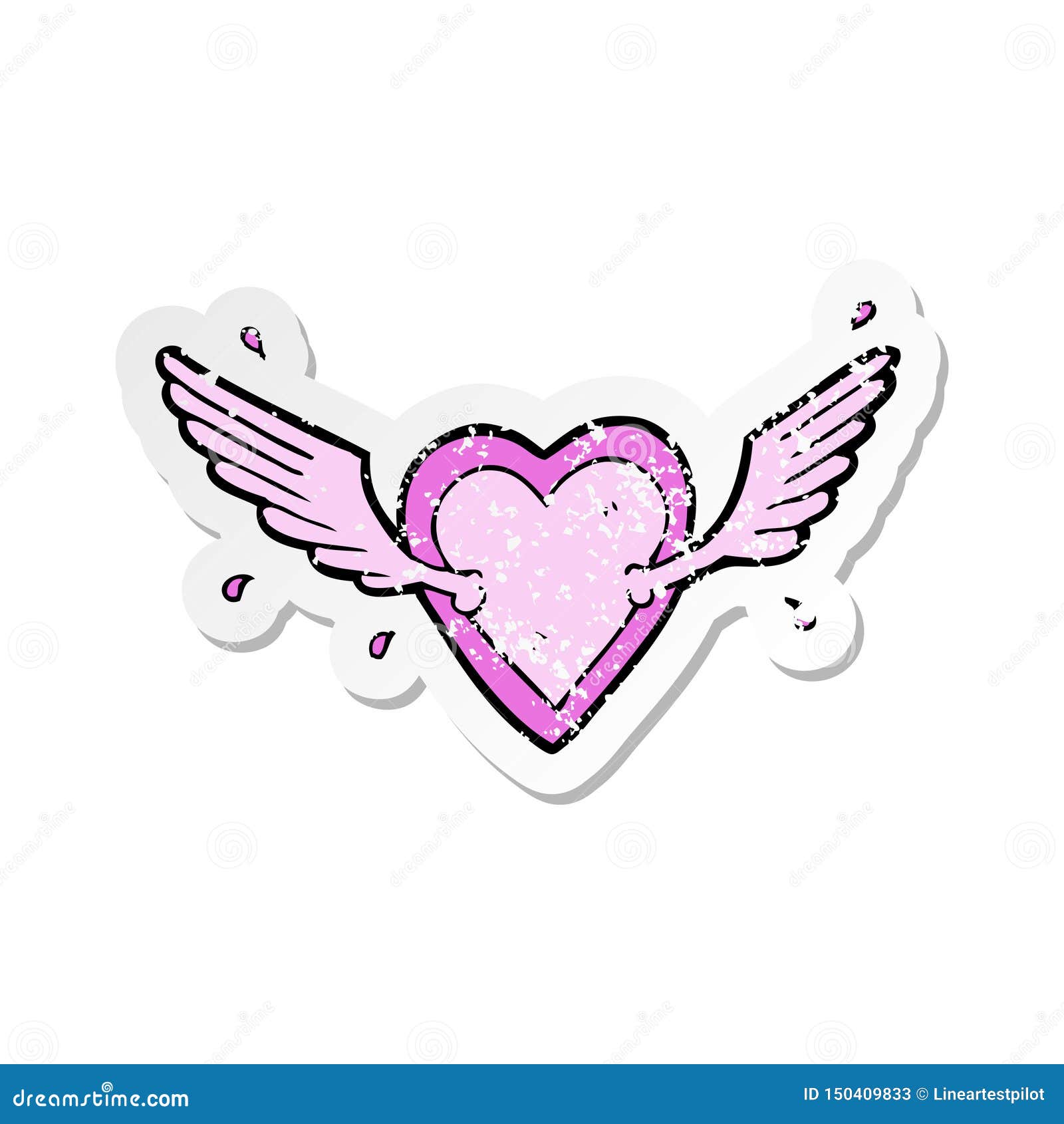 Retro Distressed Sticker of a Cartoon Flying Heart Stock Vector ...