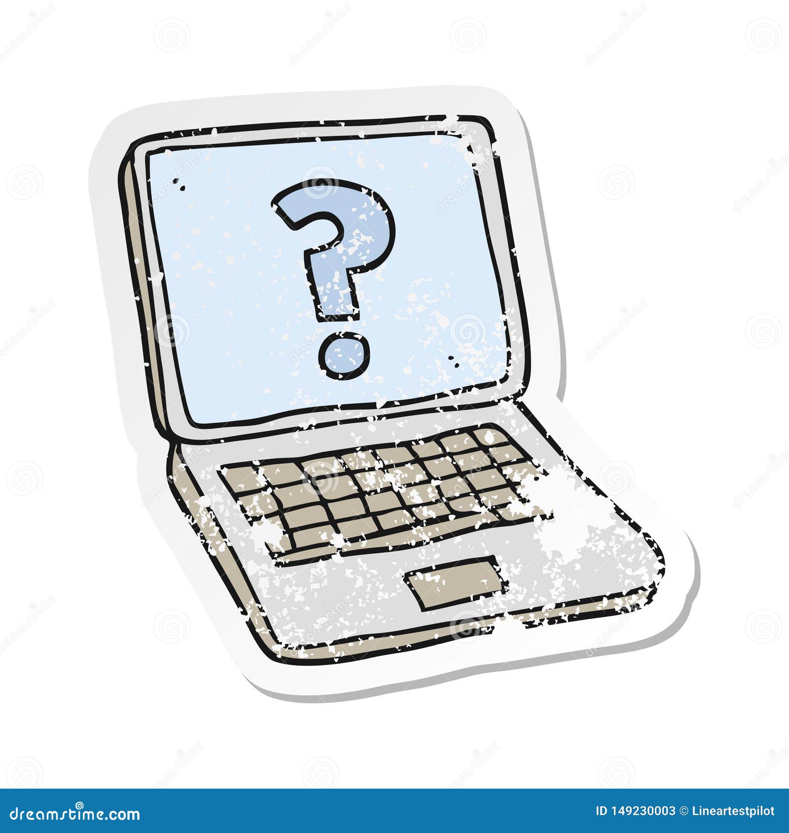 Retro Distressed Sticker of a Cartoon Laptop Computer with Question ...