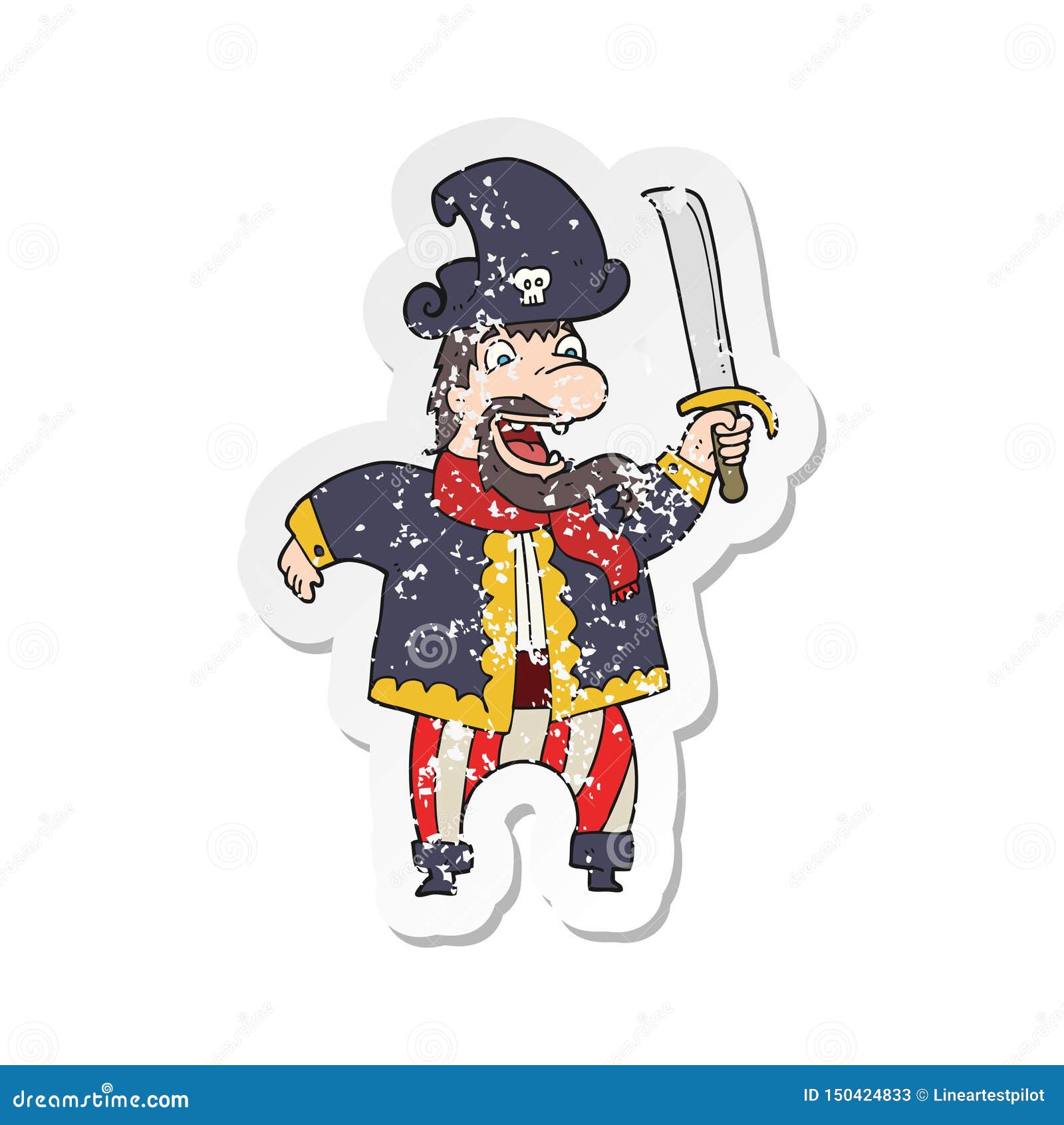 Retro Distressed Sticker of a Cartoon Laughing Pirate Captain Stock ...
