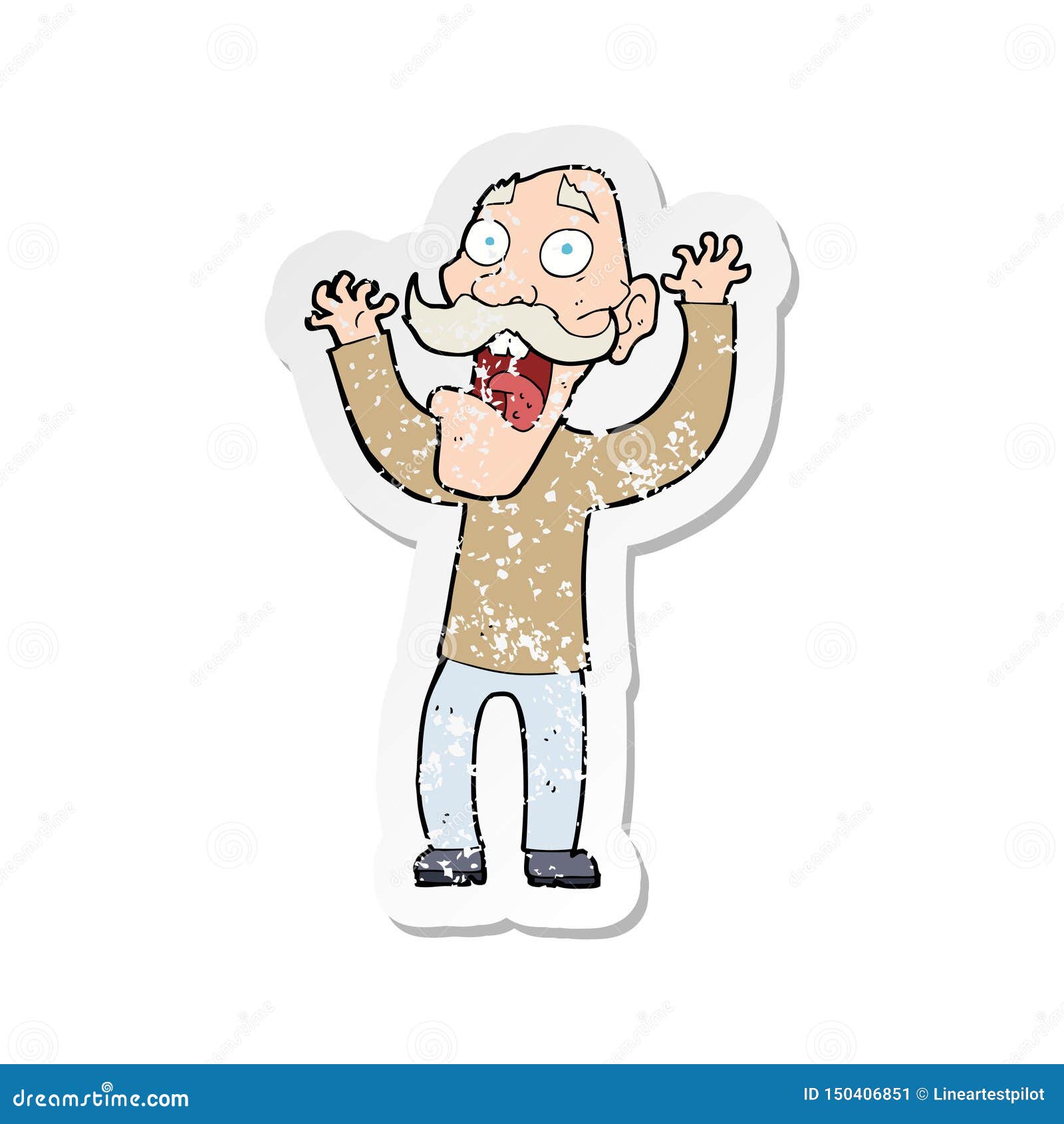 Retro Distressed Sticker of a Cartoon Old Man Getting a Fright Stock ...
