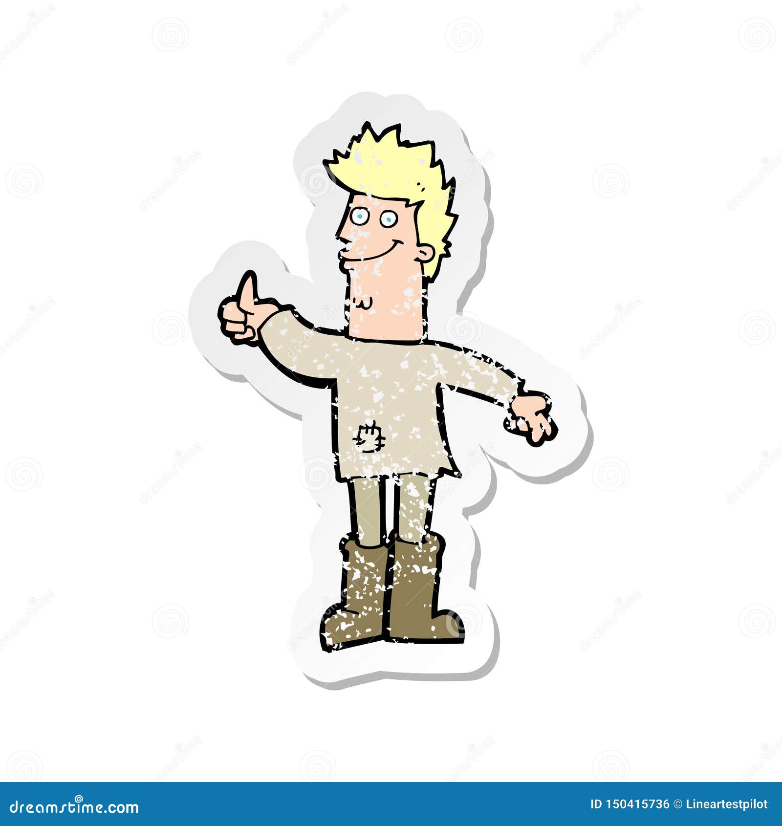 Retro Distressed Sticker of a Cartoon Positive Thinking Man in Rags ...