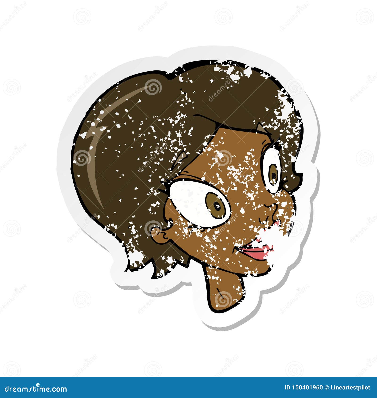 Retro Distressed Sticker of a Cartoon Pretty Female Face Stock Vector ...