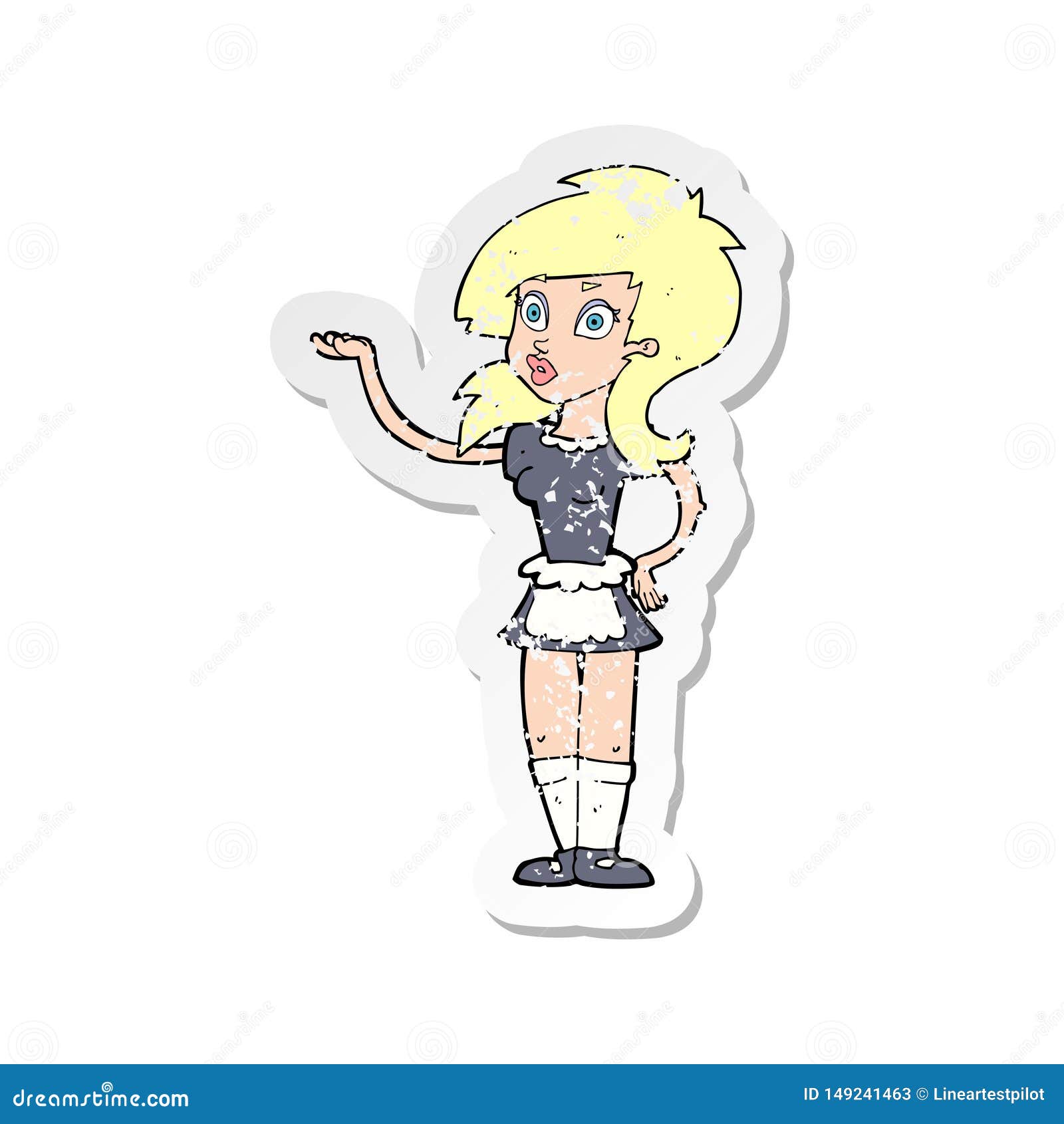 Retro Distressed Sticker of a Cartoon Pretty Waitress Stock Vector ...
