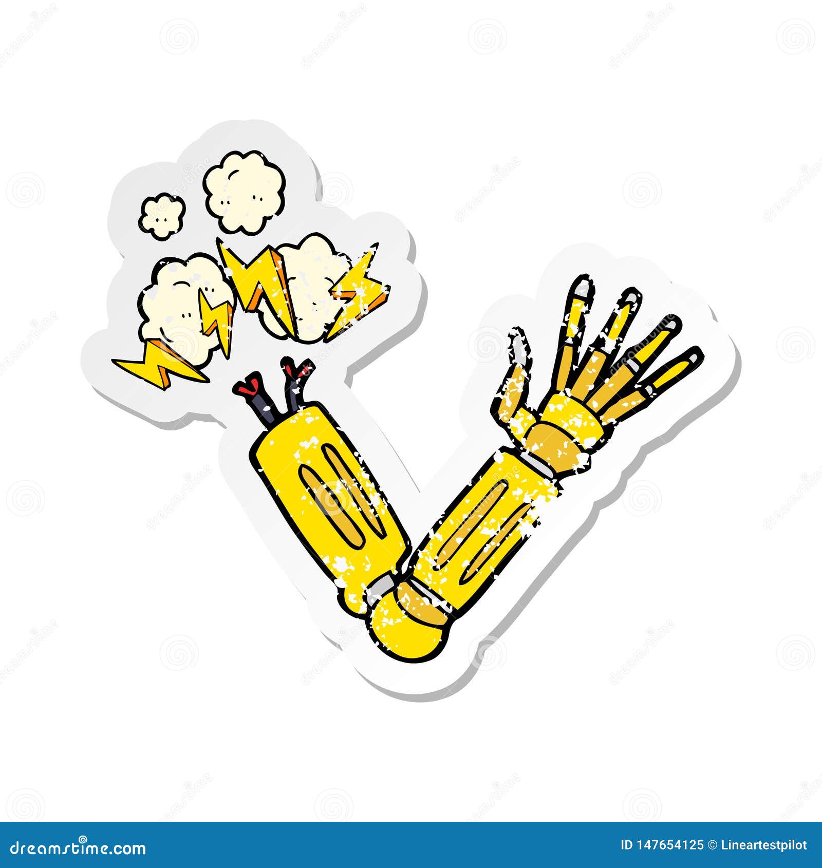 Retro Distressed Sticker of a Cartoon Robot Arm Stock Vector ...