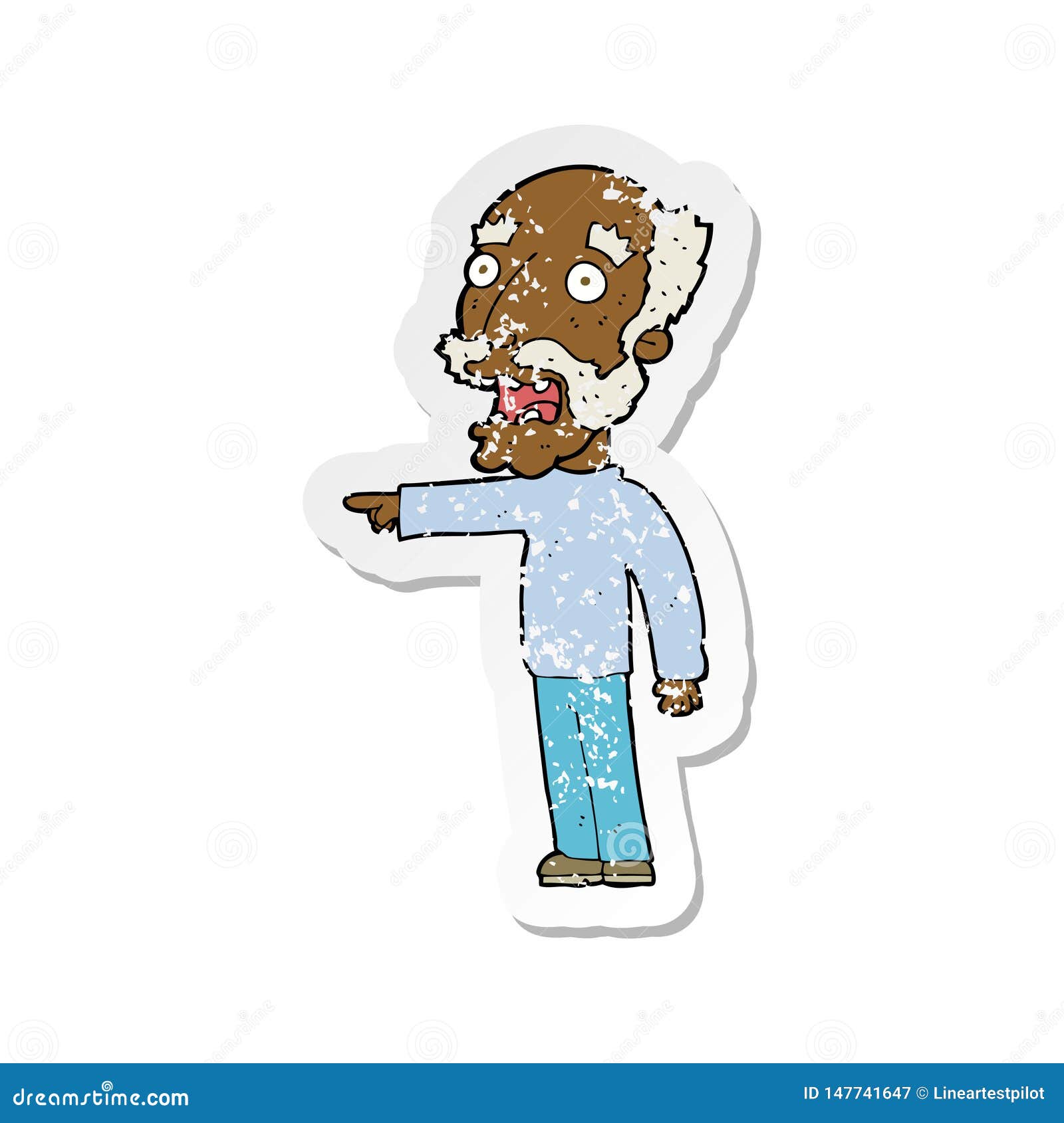 Retro Distressed Sticker of a Cartoon Scared Old Man Pointing Stock ...