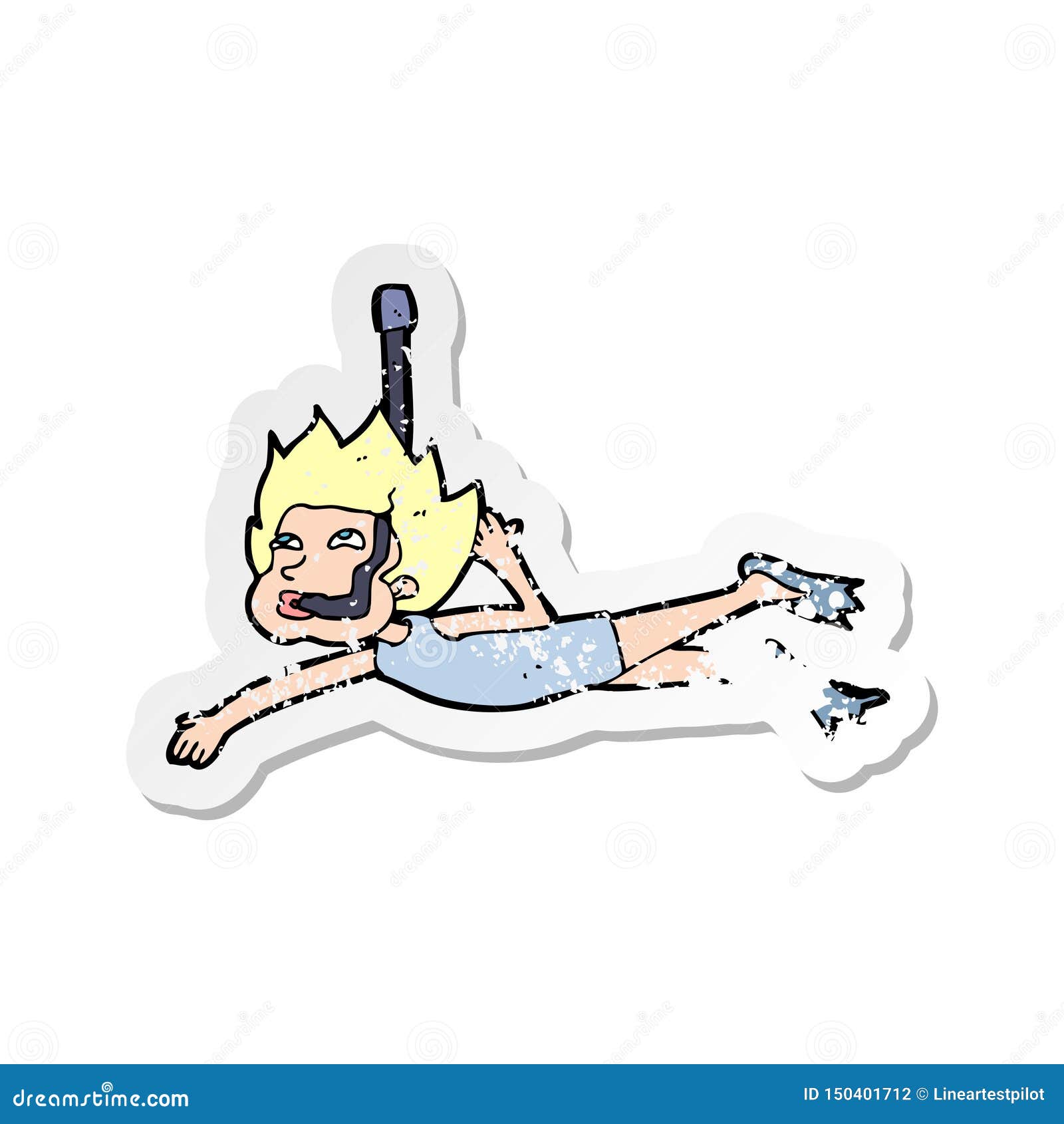 Retro Distressed Sticker of a Cartoon Swimmer with Snorkel Stock Vector ...