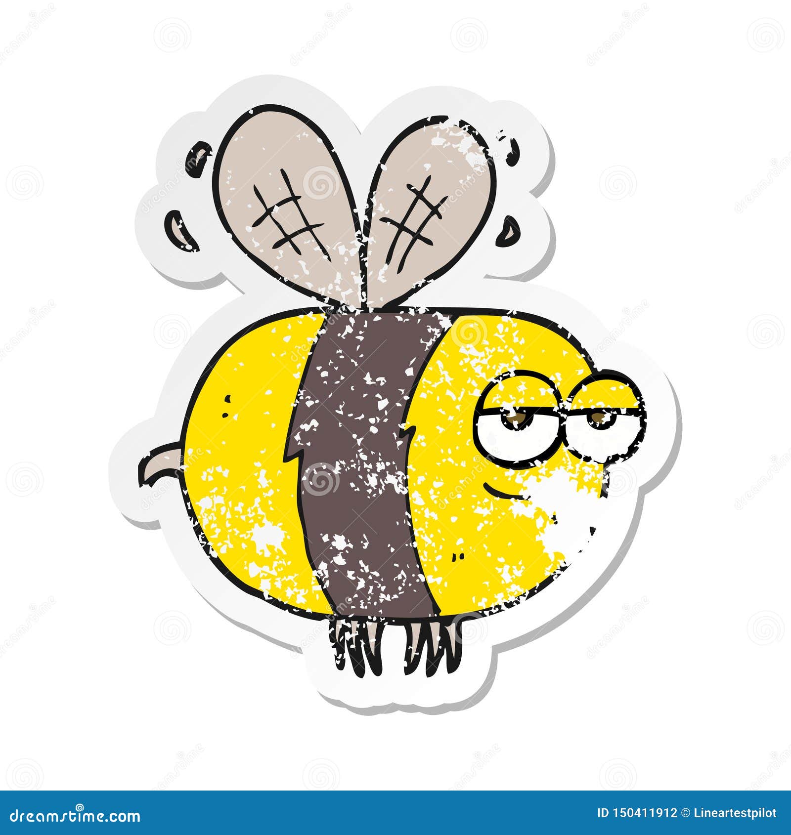 Retro Distressed Sticker of a Cartoon Unhappy Bee Stock Vector ...