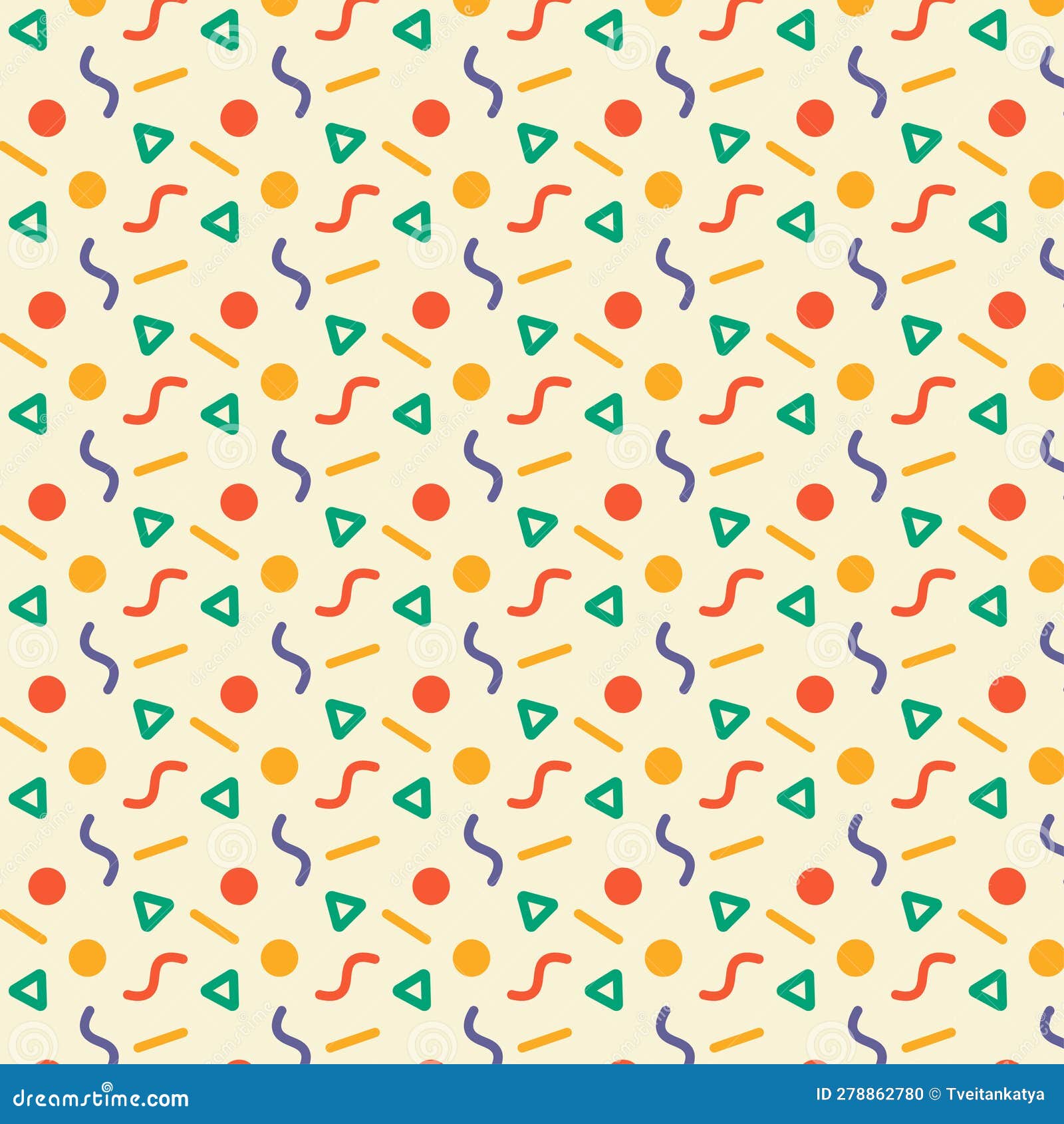 Retro Doodle Pattern with Colorful Squiggles. Vector Background ...