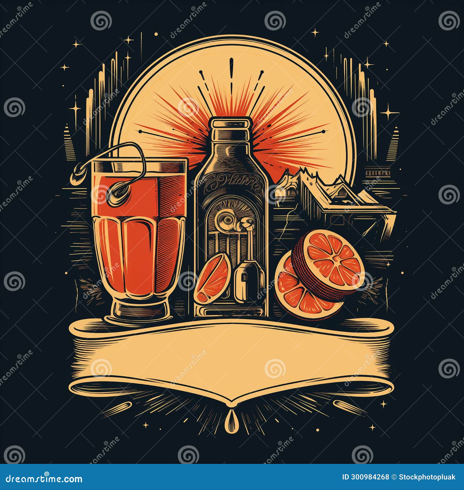 Retro Drawing of Drinks for Old Advertisements on Black Background ...