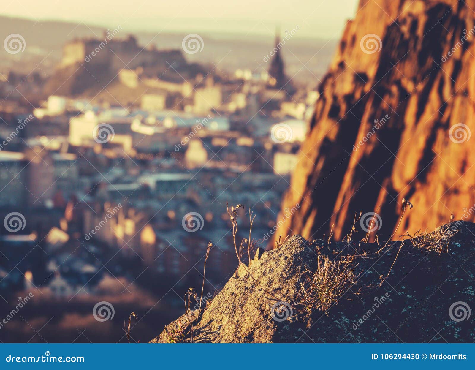 Retro Edinburgh at Dusk stock photo. Image of crags - 106294430