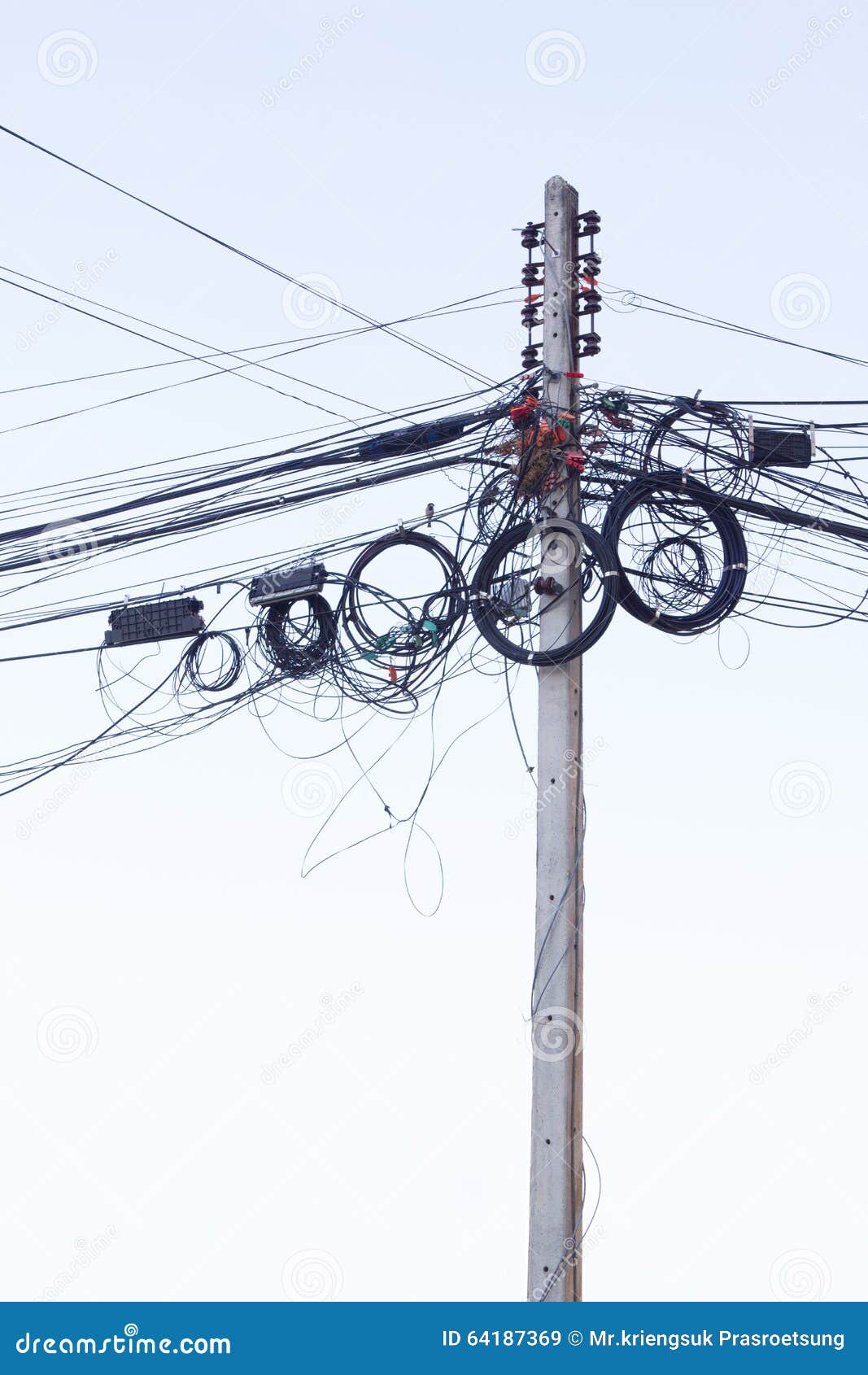 Retro Electric Pole in the Day on Under View. Stock Image - Image of ...