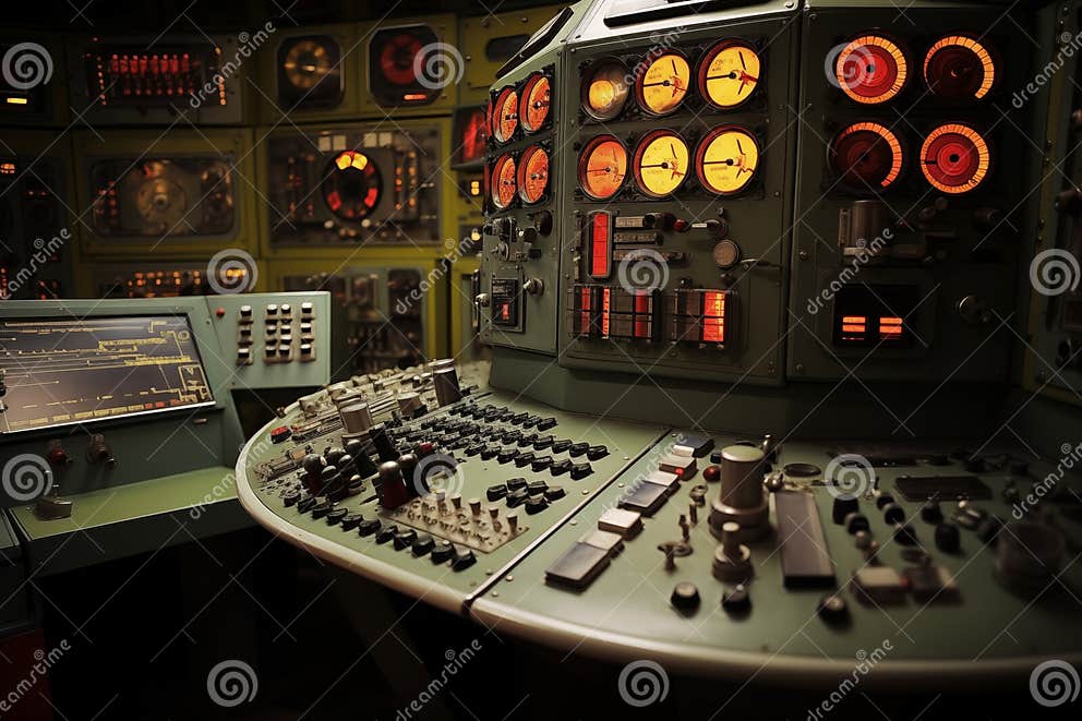 Old Retro Electrical Control Panel with Buttons and Gauges. Generative ...