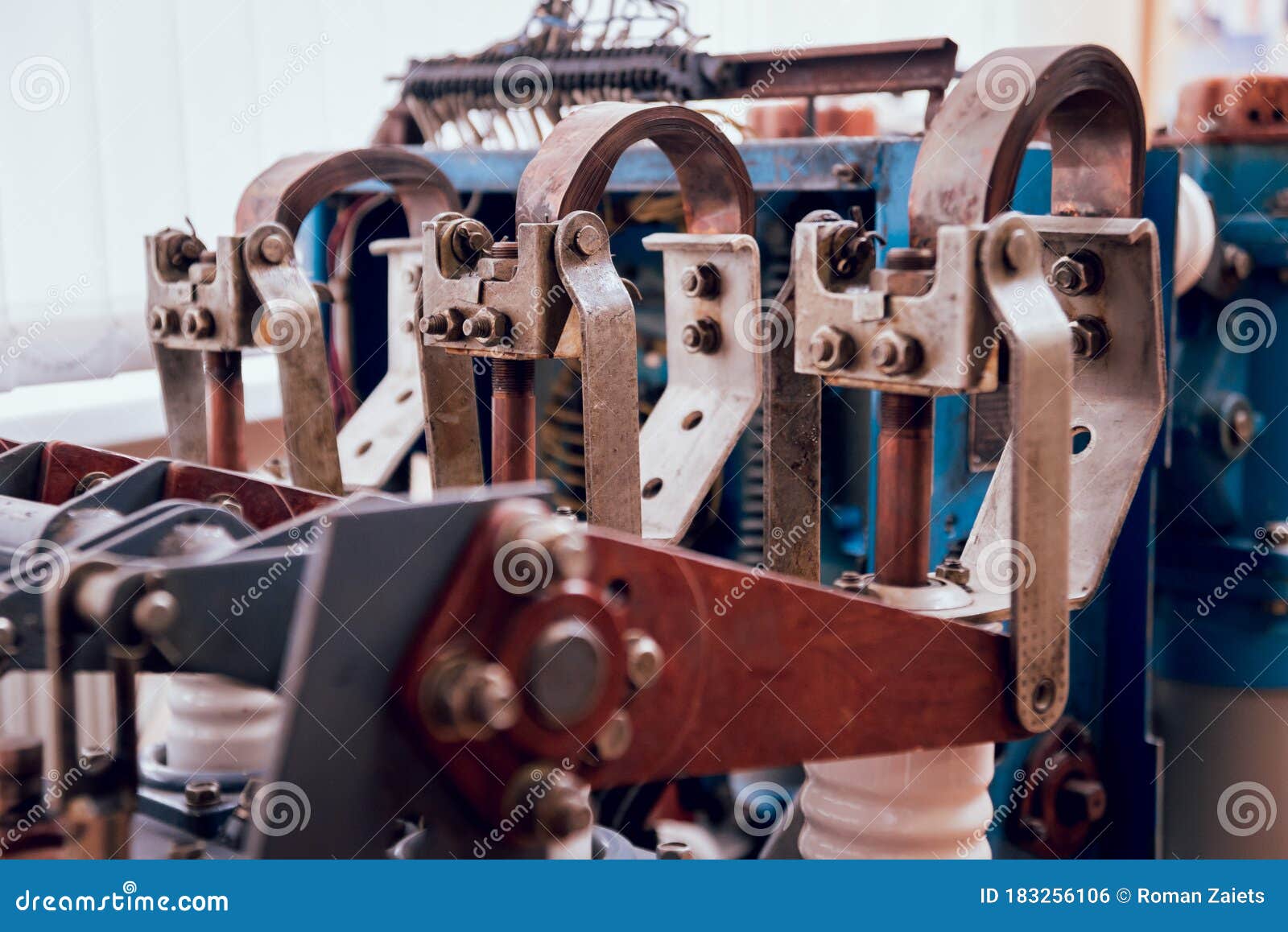 Retro Old Electrical Ceramic Insulators And Electric Wires On A Wooden ...