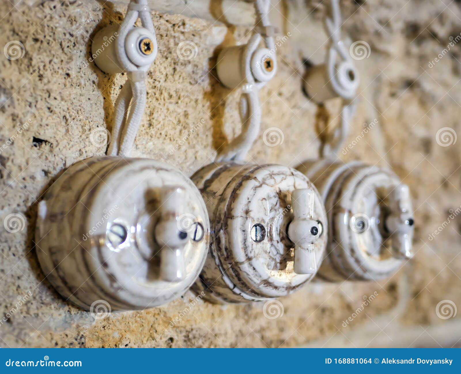 Retro Electrical Wiring with Wires and Switches on an Old Stone Stock ...