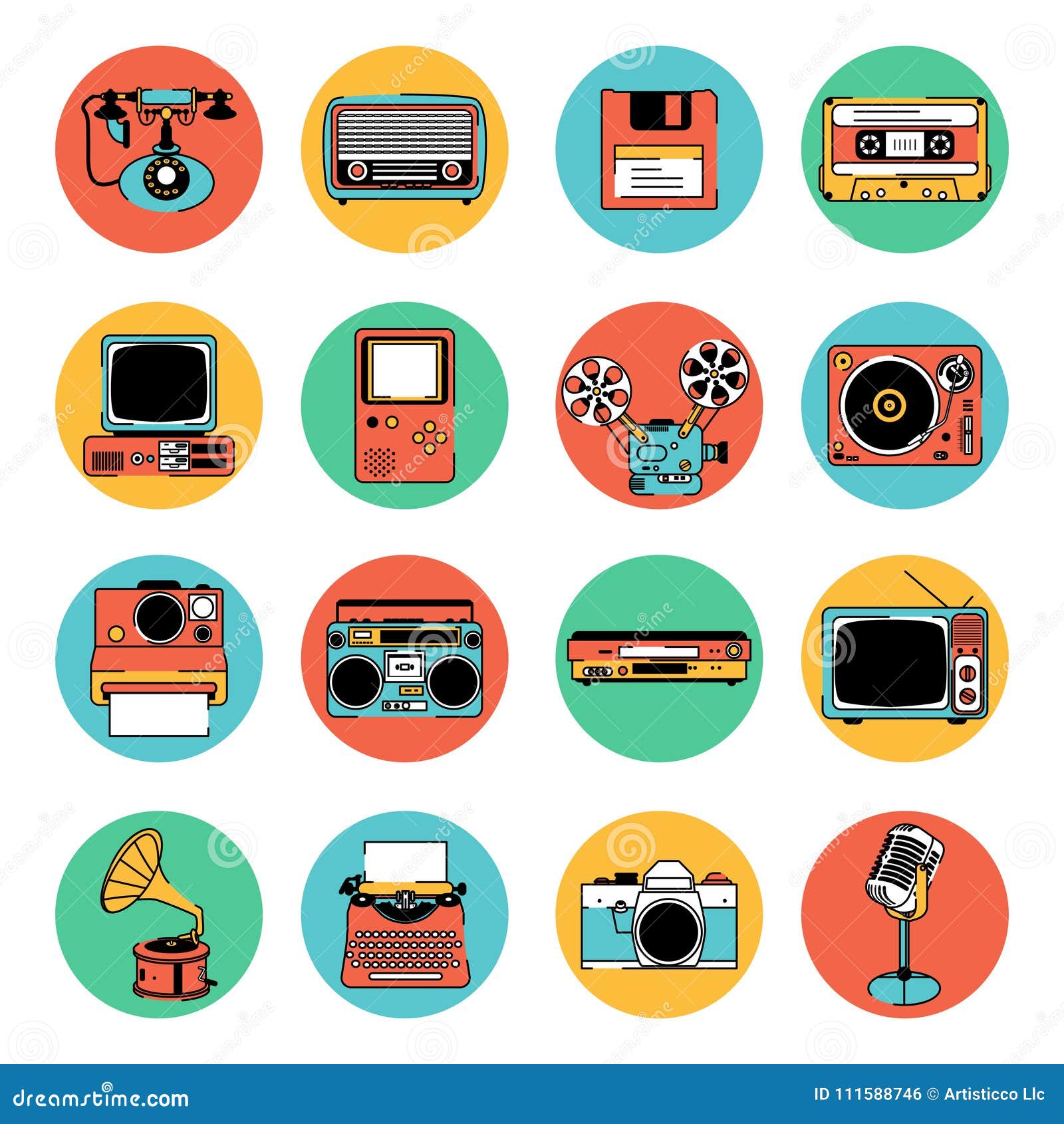 Retro Electronic Equipment Icons Stock Vector - Illustration of ...