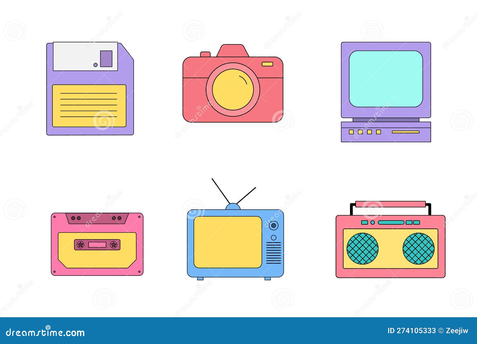 Retro Electronic Set Icon. Vintage Device Element Stock Vector ...