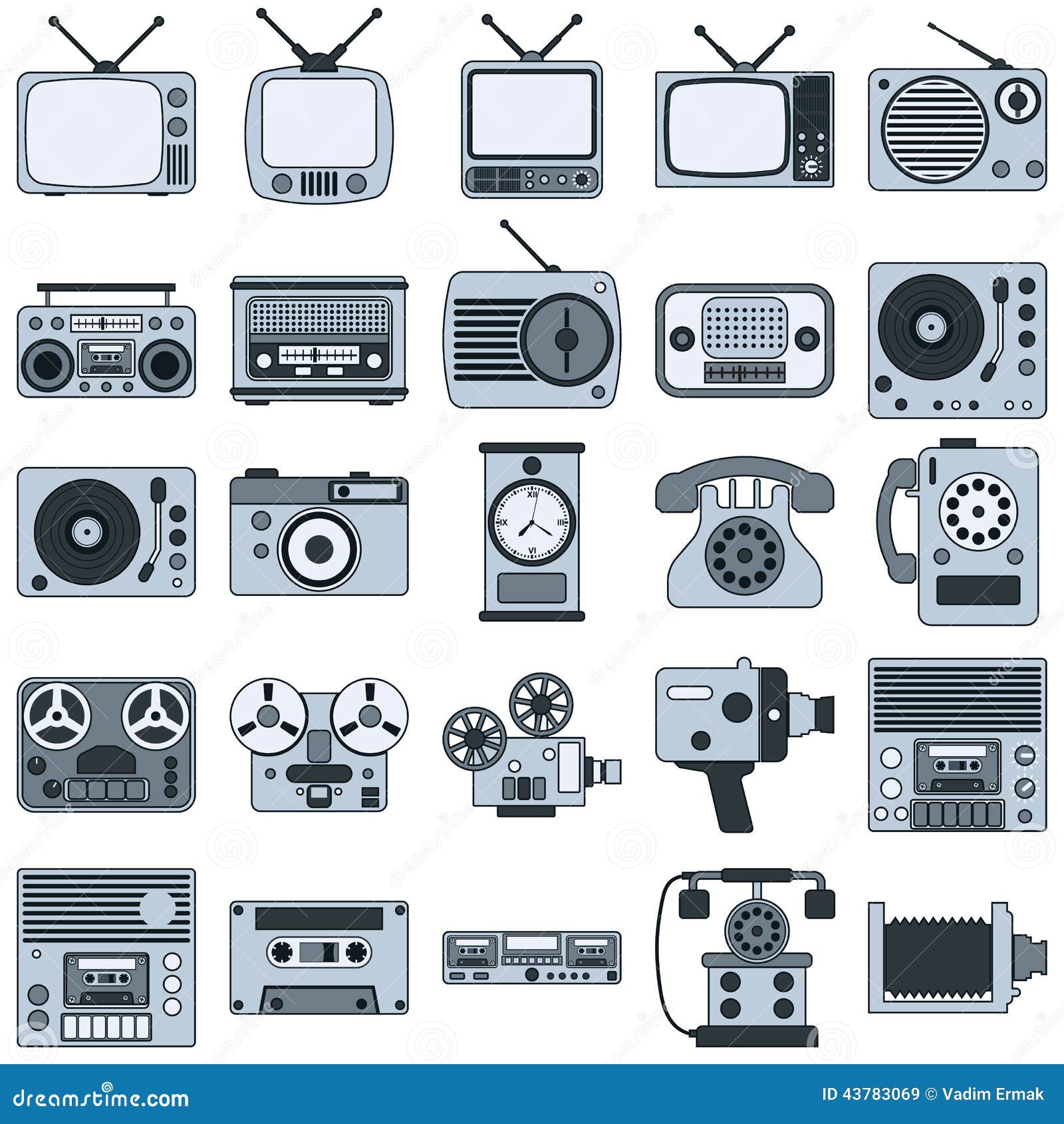 Retro Electronic Vector Icons Stock Vector - Illustration of home ...