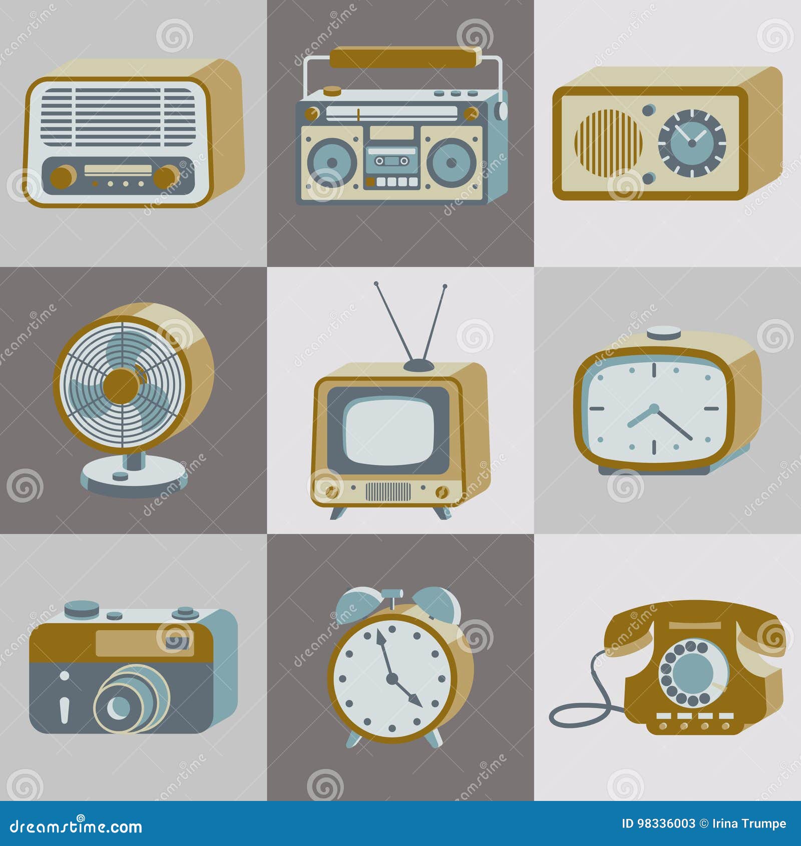 Retro electronics stock vector. Illustration of clock - 98336003