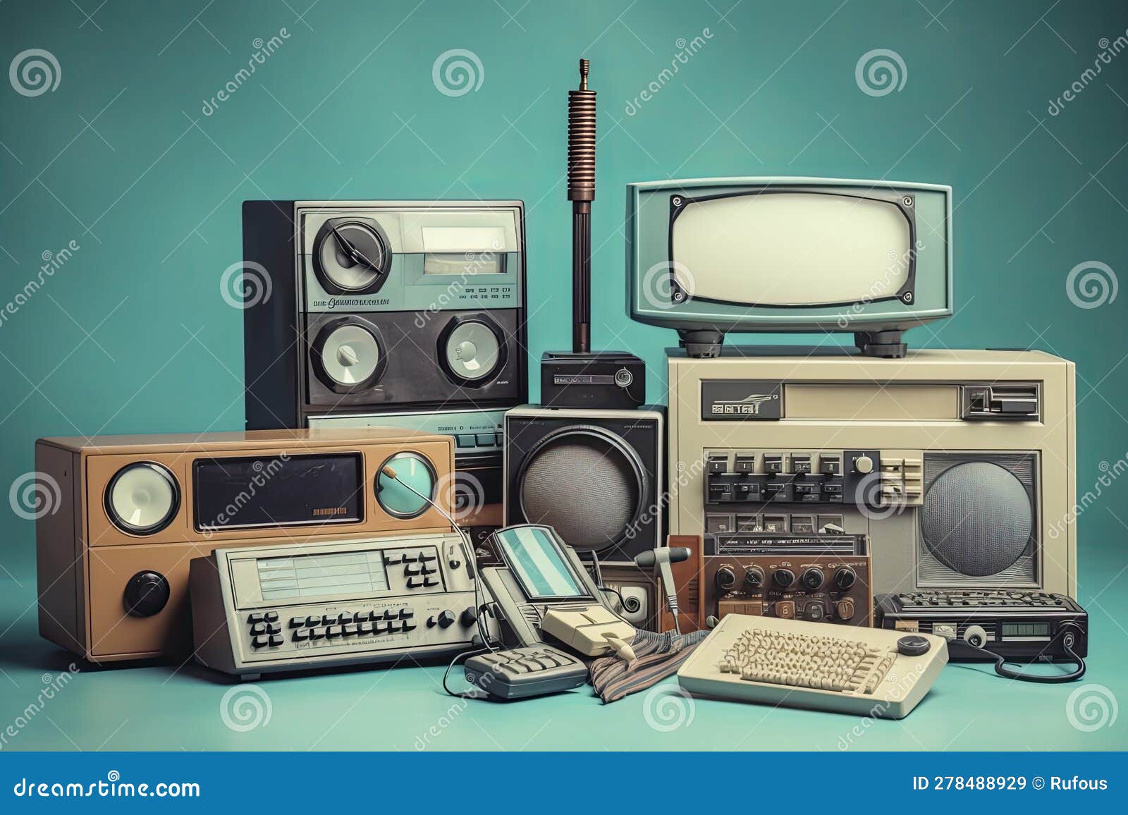 Retro Electronics Set. Nostalgic Collectibles from the Past 1980s ...